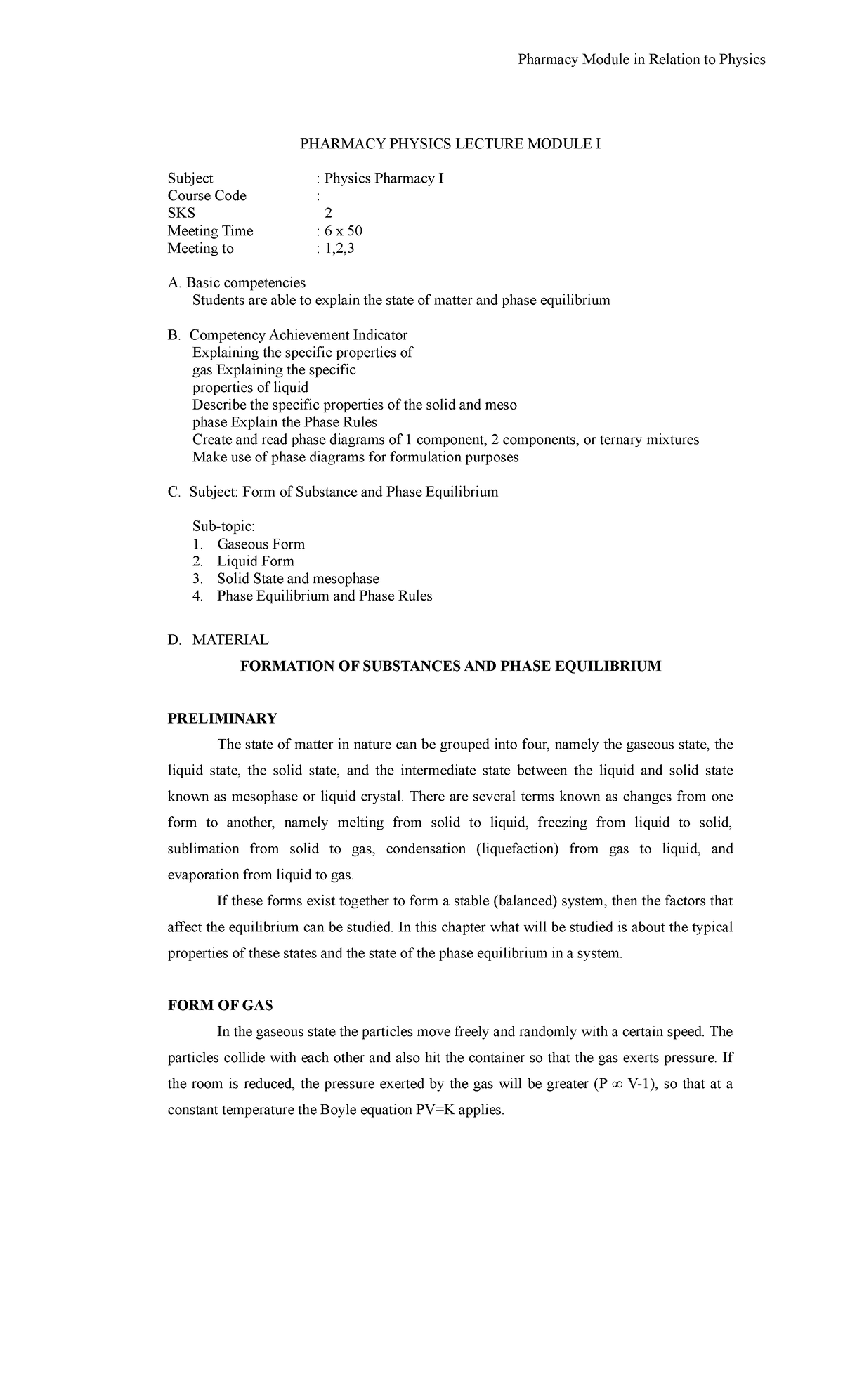 Pharmacy Module in Relation to Physics - PHARMACY PHYSICS LECTURE ...