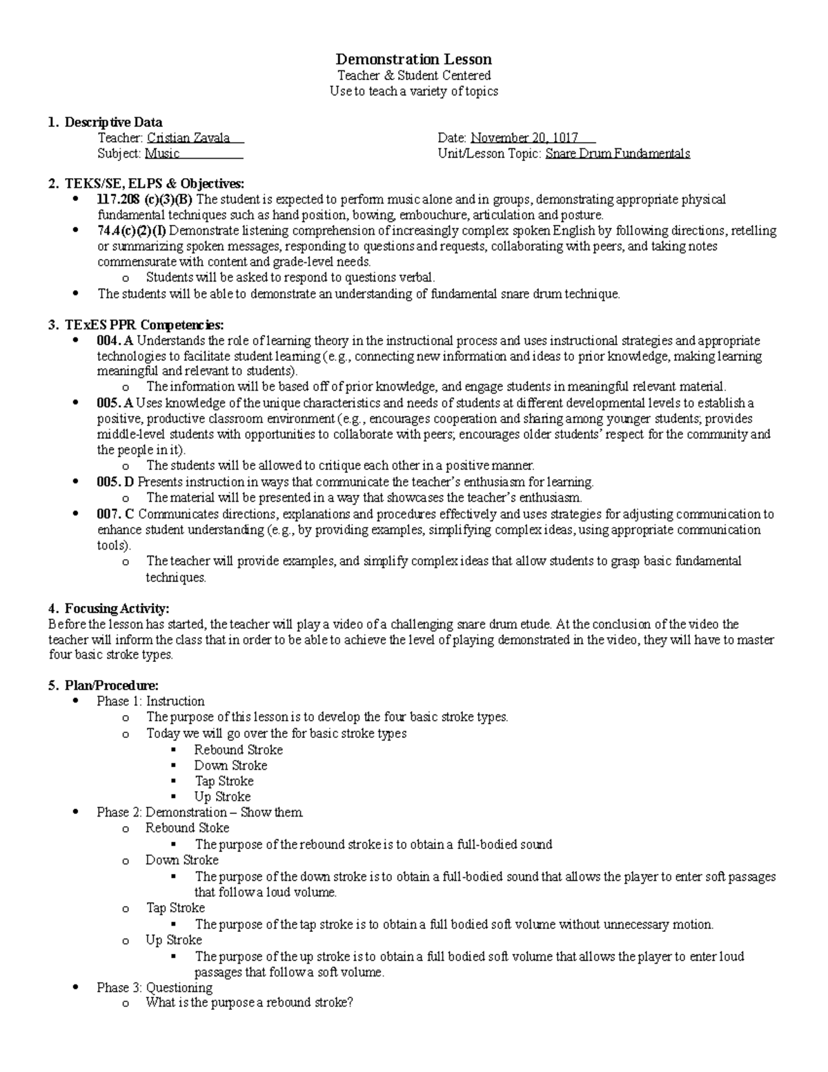 Demonstration Lesson - Demonstration Lesson Teacher & Student Centered ...