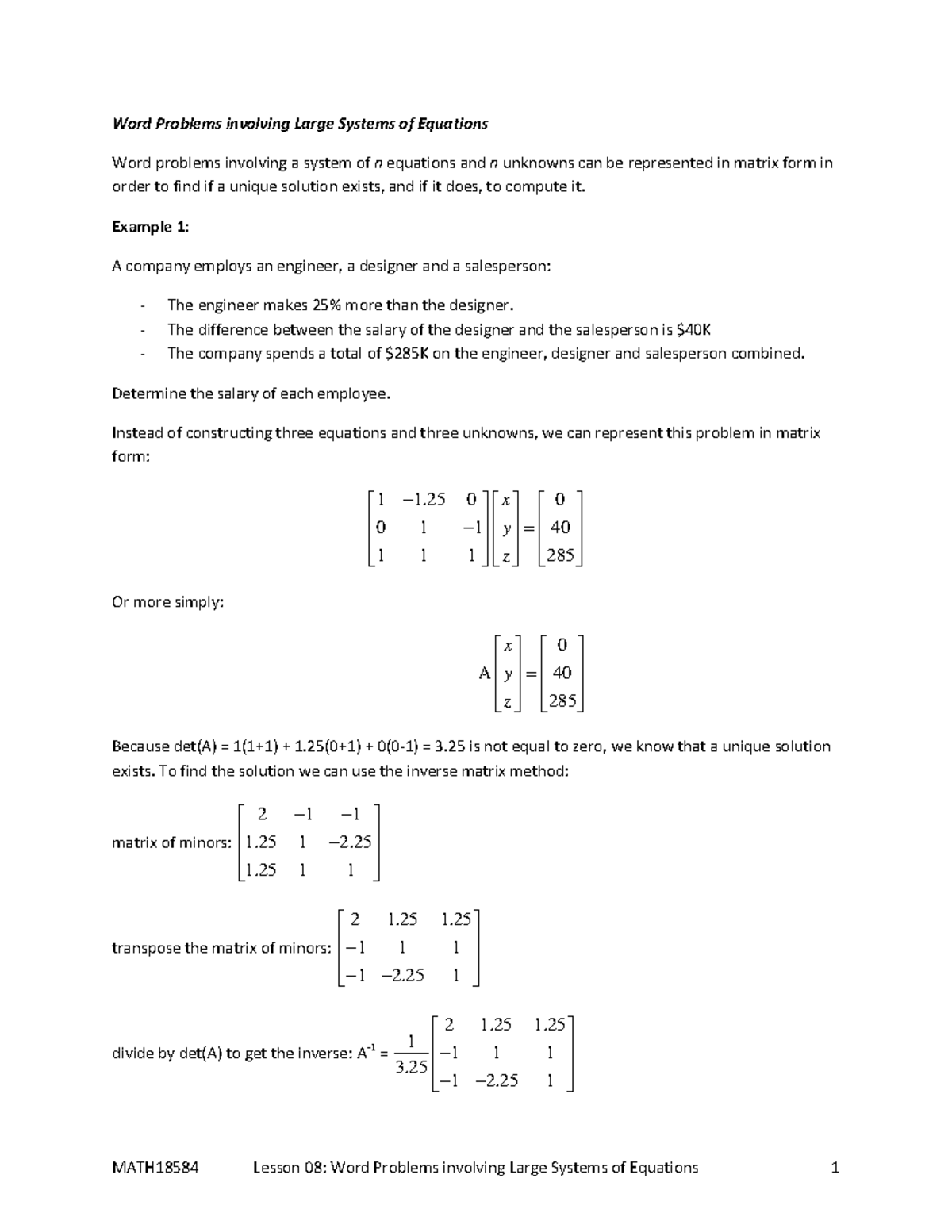 Lesson 25 4 08 Word Problems Involving Large Systems Of Equations