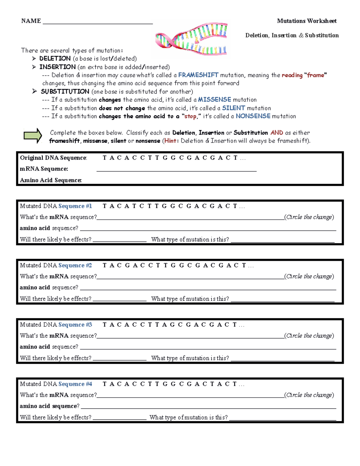 Bio-Worksheet-Mutations - NAME ...