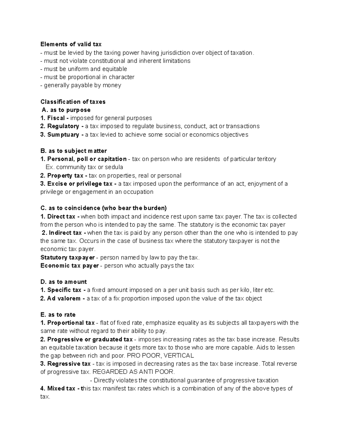 TAX1-noteschap 2 - hiiiiii - Elements of valid tax must be levied by ...