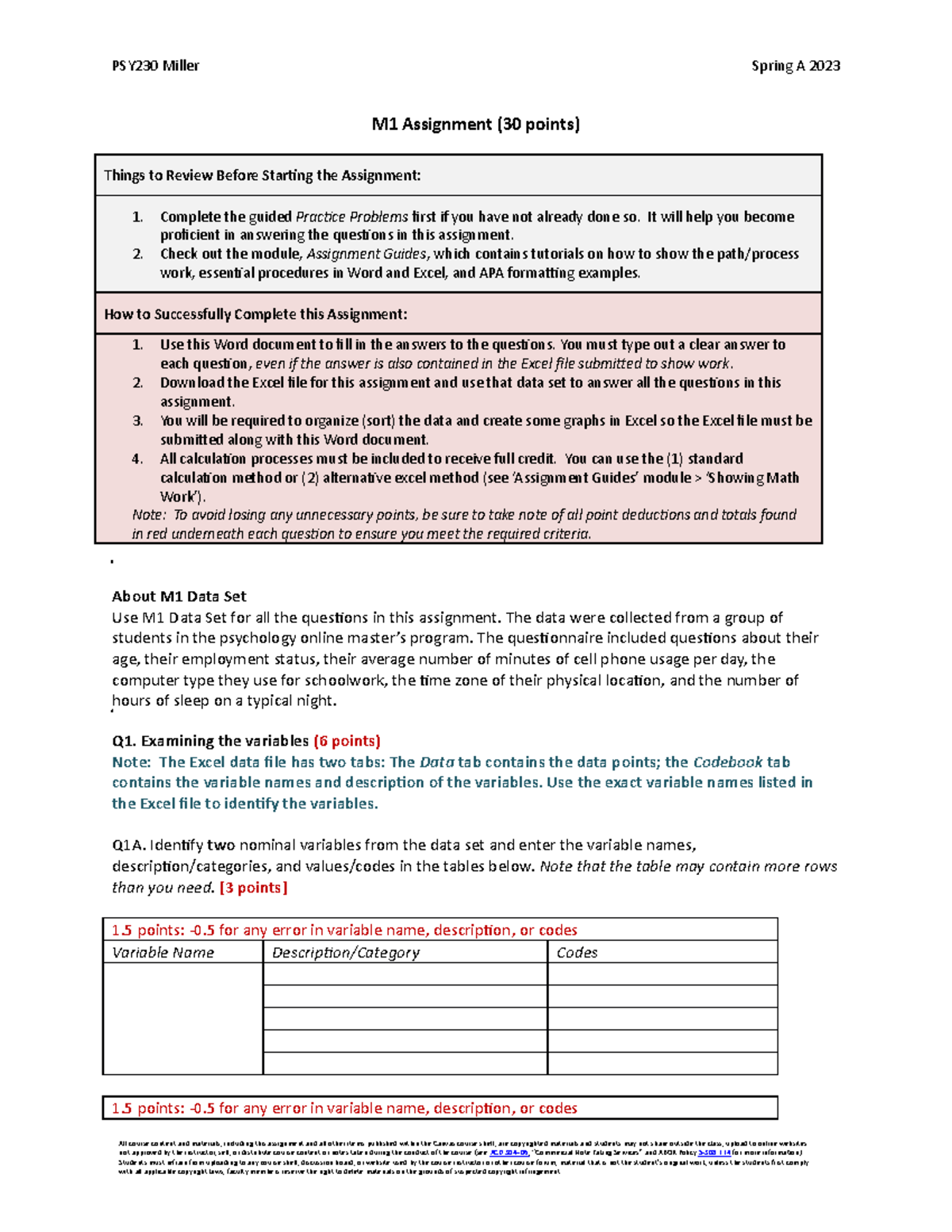 PSY230 M1 Assignment Spring A 2023 - M1 Assignment (30 points) Things ...