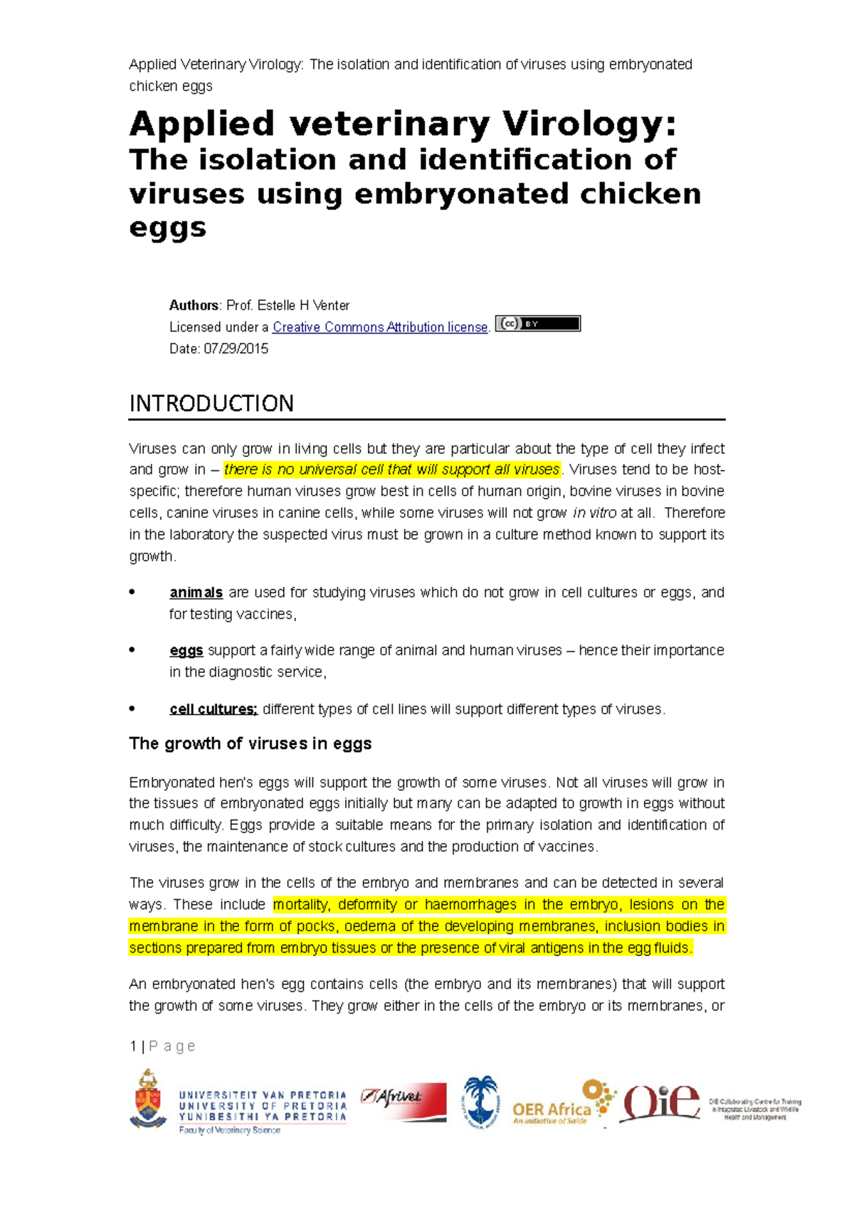 Virology - Eggs - chicken eggs Applied veterinary Virology: The ...