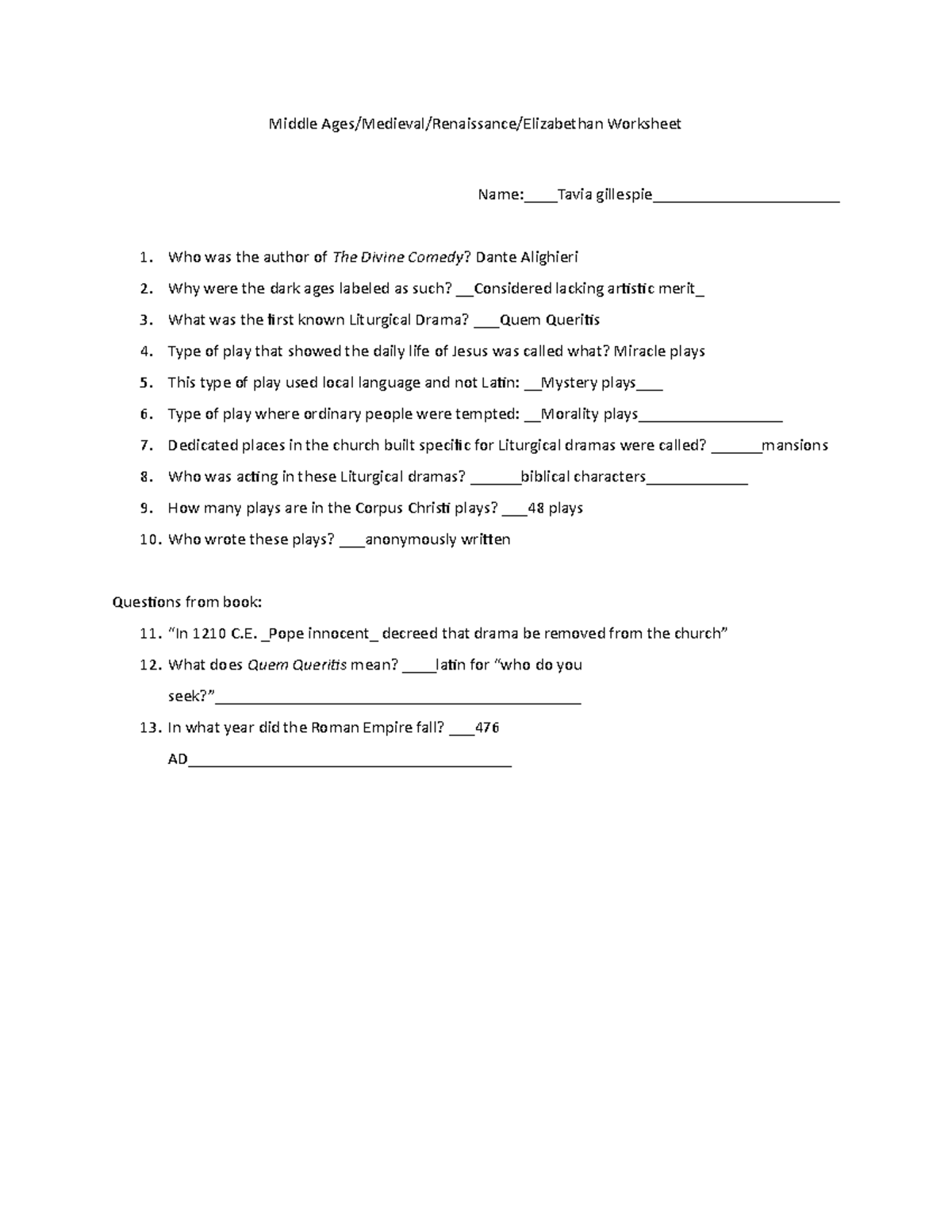 Chapter 4 Middle Ages - worksheet - Middle Ages/Medieval/Renaissance ...