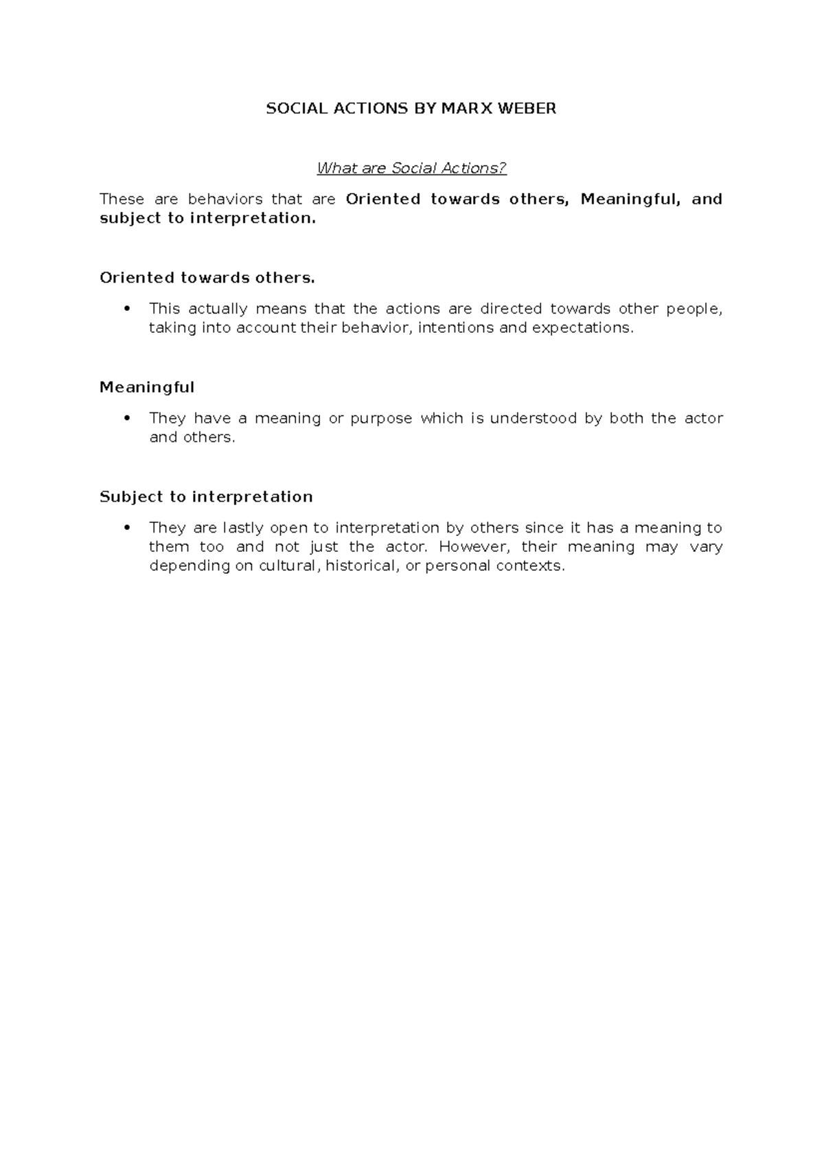 Social Actions BY MARX Weber - SOCIAL ACTIONS BY MARX WEBER What are ...