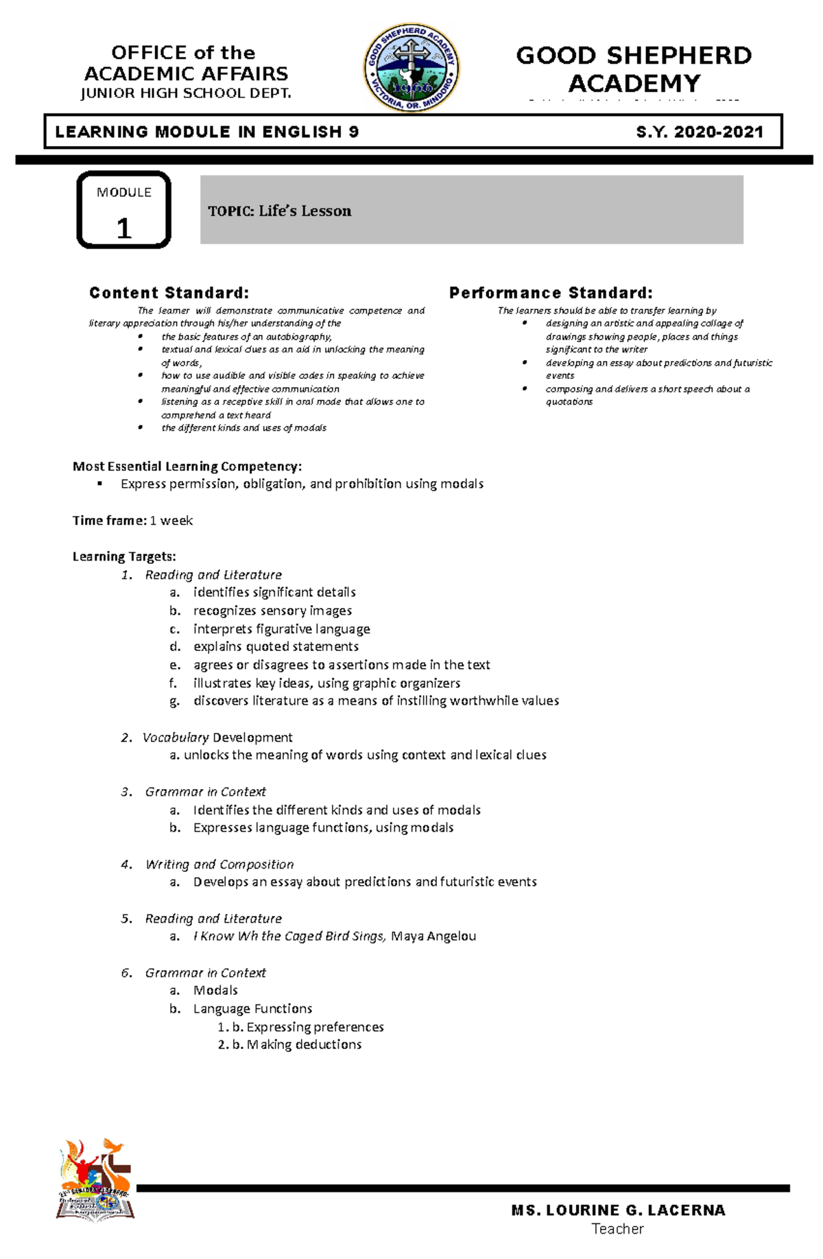 English Module 1 - Most Essential Learning Competency: Express ...