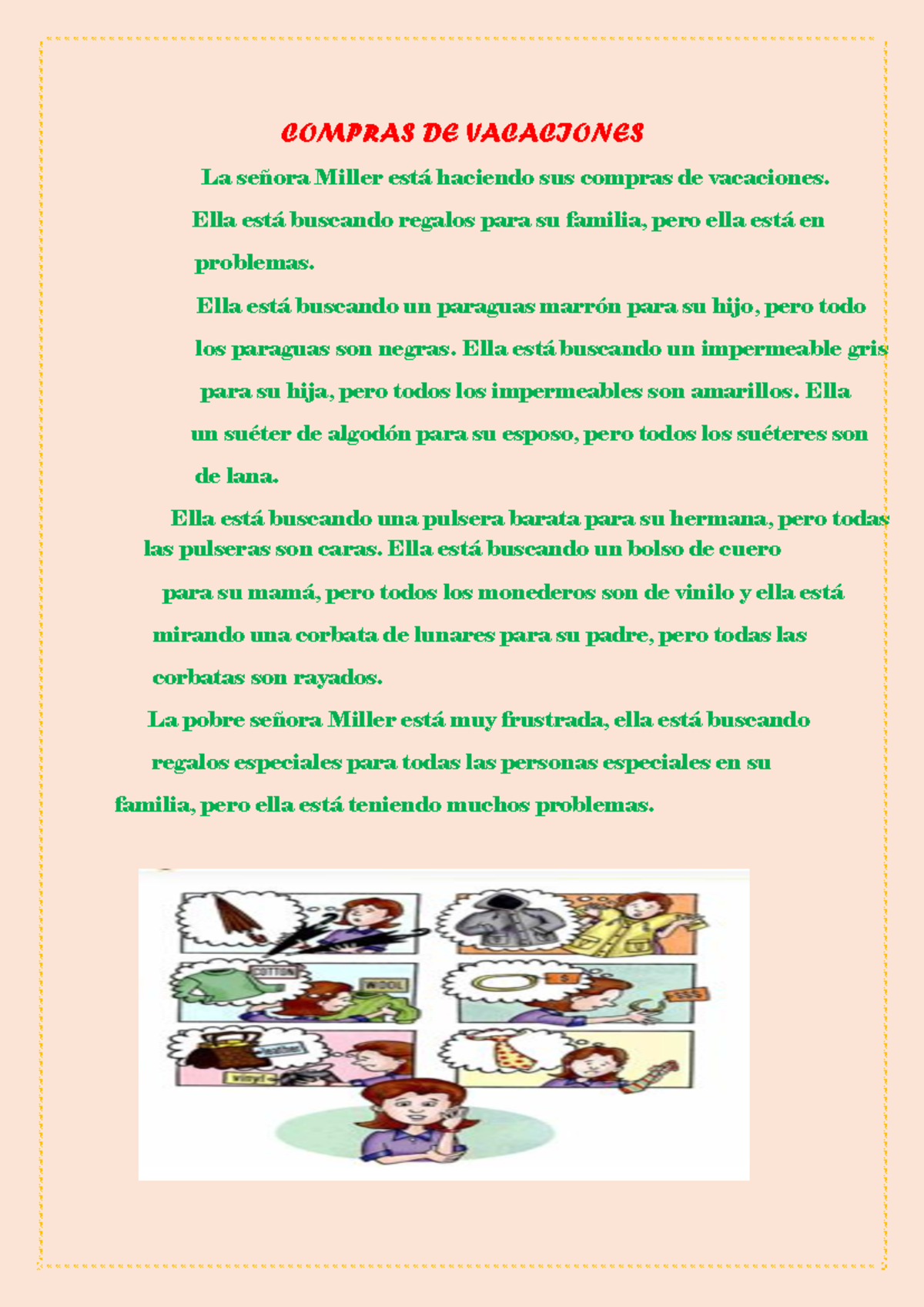 Compras DE Vacaciones inglés - COMPRAS DE VACACIONES La señora Miller ...