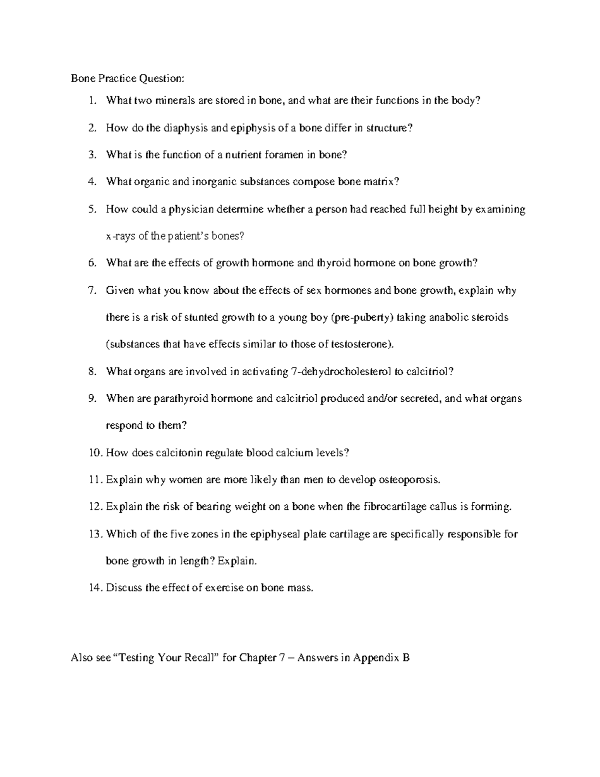 Bone Practice Questions - What two minerals are stored in bone, and ...