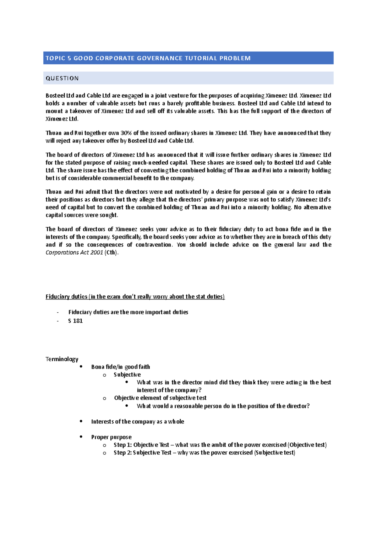 (5) LLH305 Tutorial Topic 5 - TOPIC 5 GOOD CORPORATE GOVERNANCE ...
