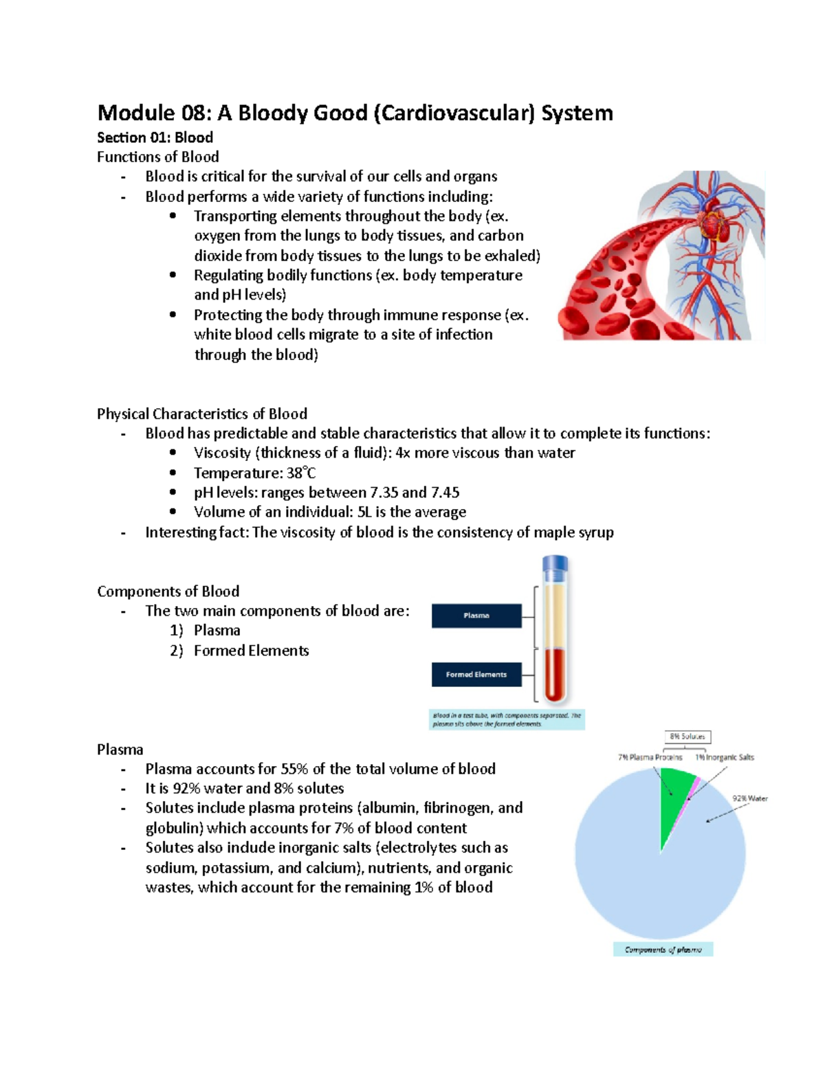 Module 08 notes - Module 08: A Bloody Good (Cardiovascular) System ...