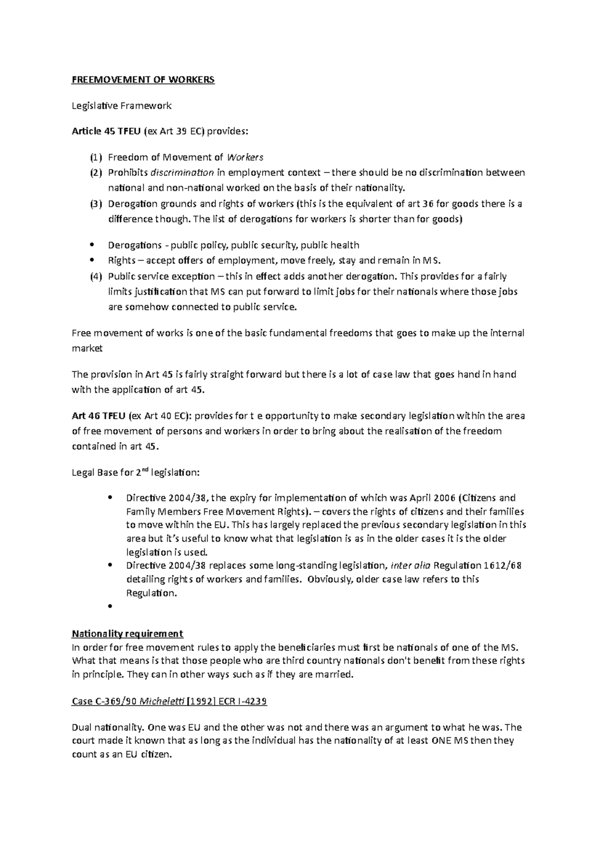 Freemovement OF Workers - FREEMOVEMENT OF WORKERS Legislative Framework ...