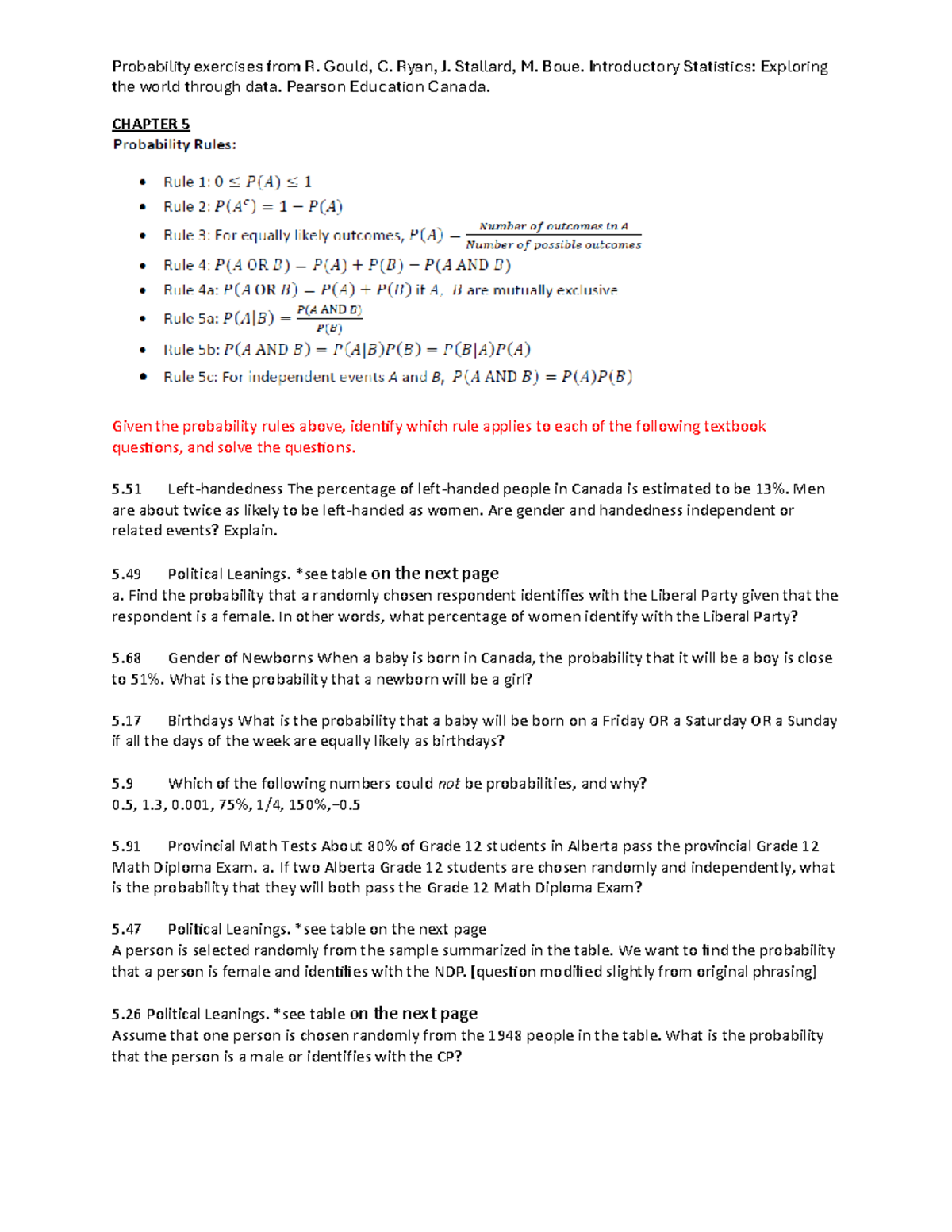 Lesson 5 Probabilities - the world through data. Pearson Education ...