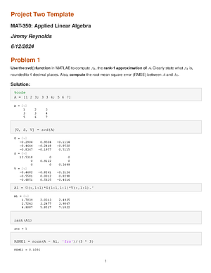 Project One Matrix - Understanding of inputting into mathlab - Project One Template MAT350 ...