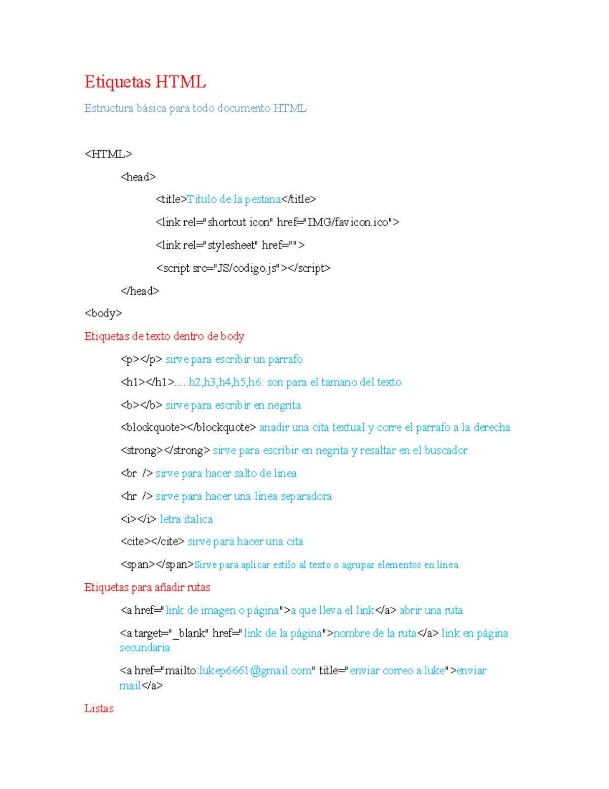 Etiquetas HTML - Etiquetas HTML Estructura básica para todo documento ...