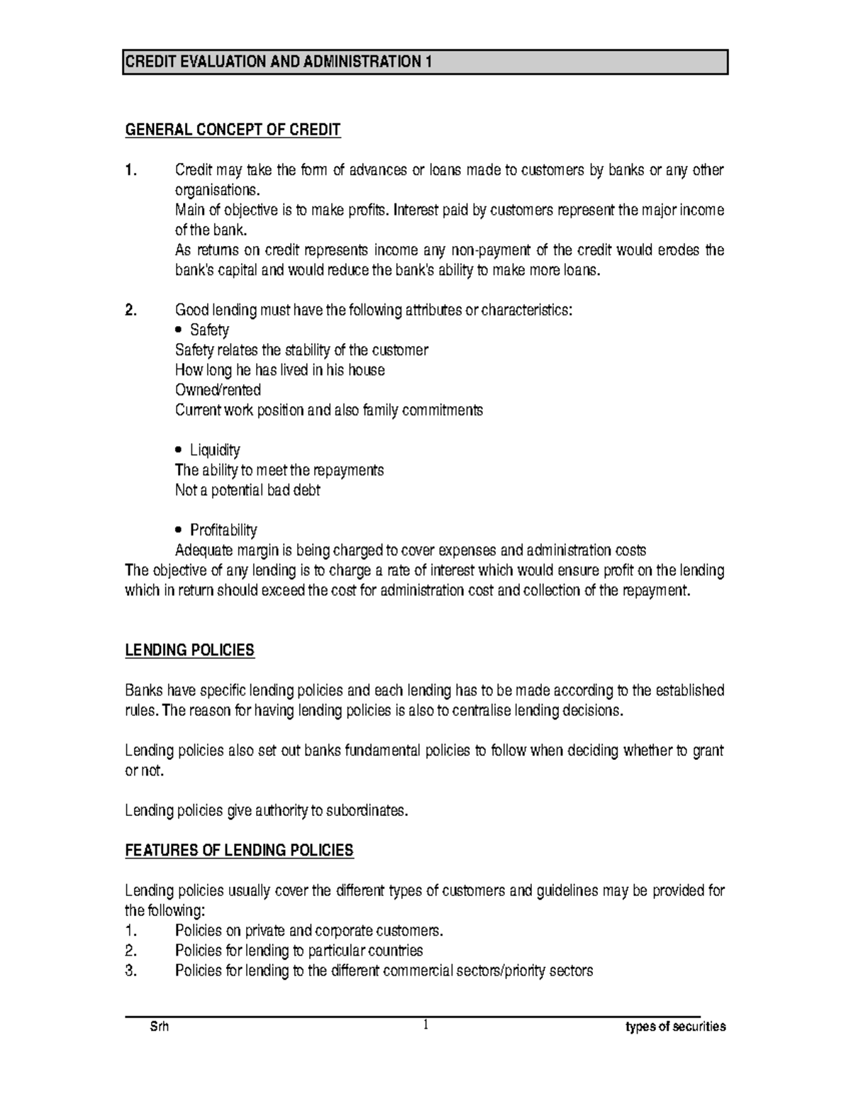 Credit policy - CREDIT EVALUATION AND ADMINISTRATION 1 GENERAL CONCEPT ...