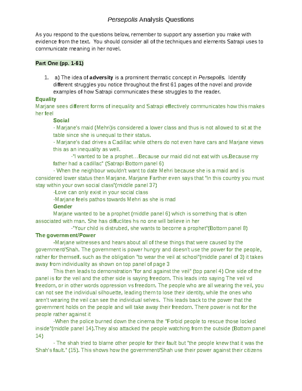 - Persepolis Analysis Questions - Google Docs - Persepolis Analysis ...