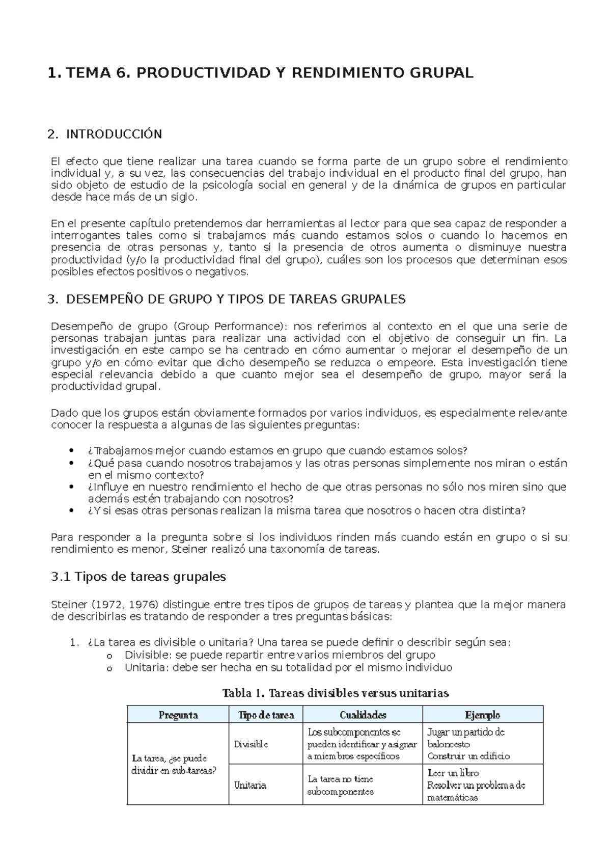TEMA 6 Productividad Y Rendimiento Grupal - 1 6. PRODUCTIVIDAD Y ...