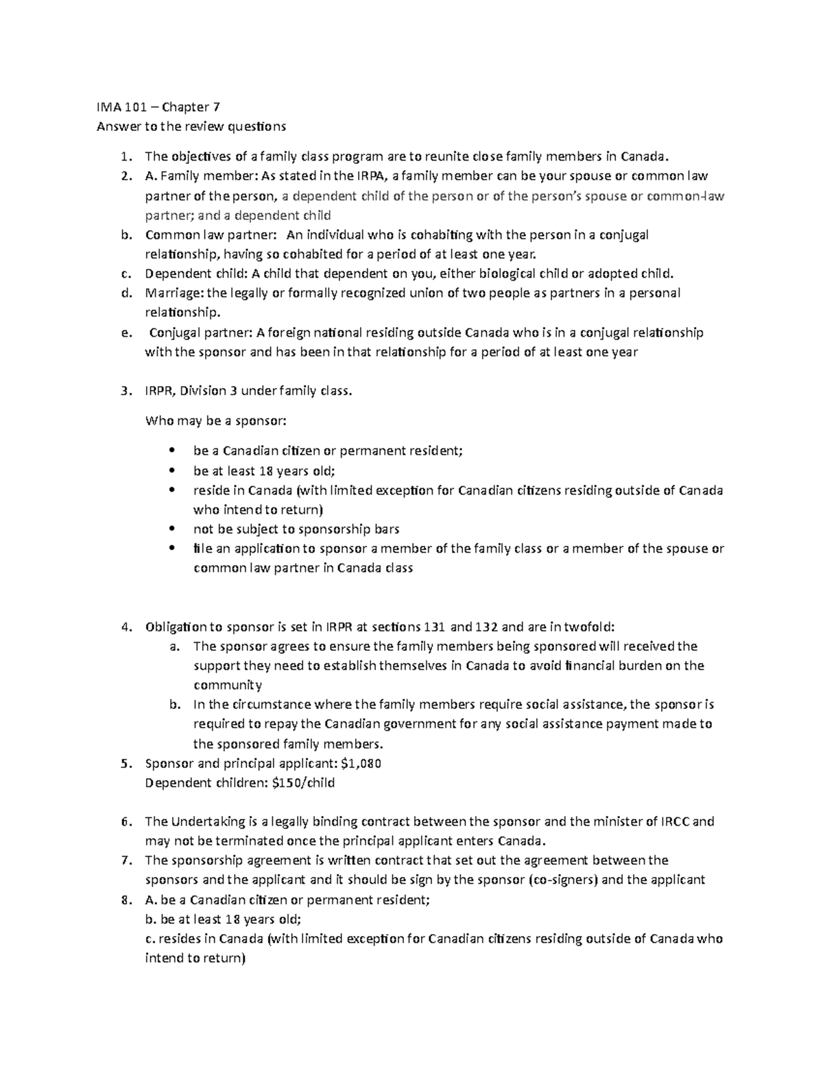 IMA 101 - Immigration Assistant - IMA 101 – Chapter 7 Answer to the ...