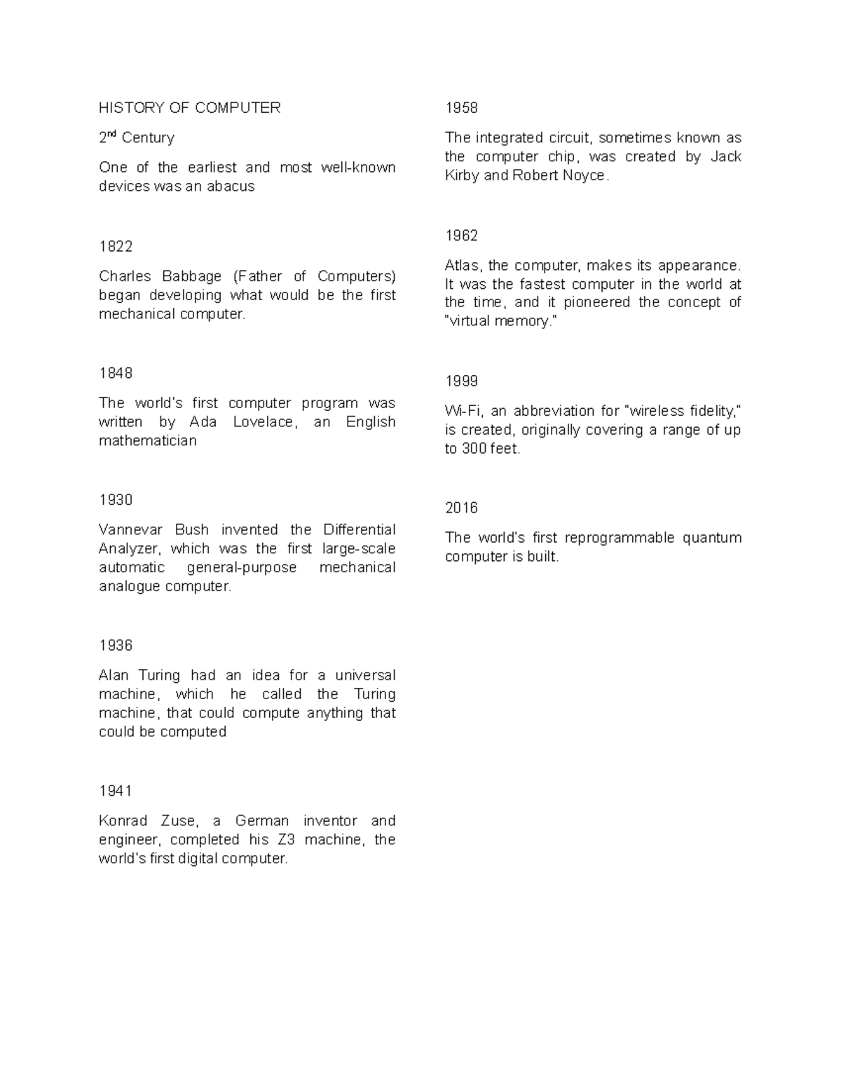 History OF Computer - HISTORY OF COMPUTER 2 nd Century One of the ...