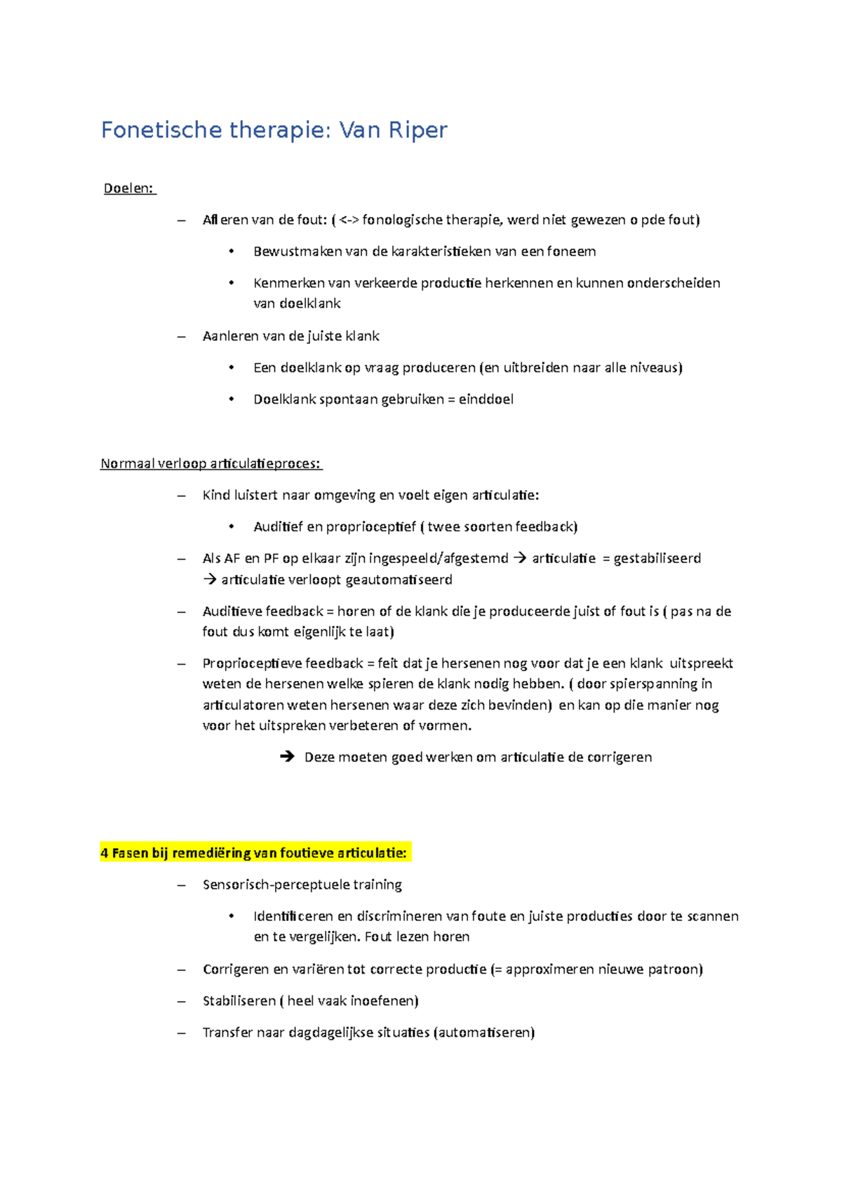 Fonetische therapie van Riper - Fonetische therapie: Van Riper Doelen ...