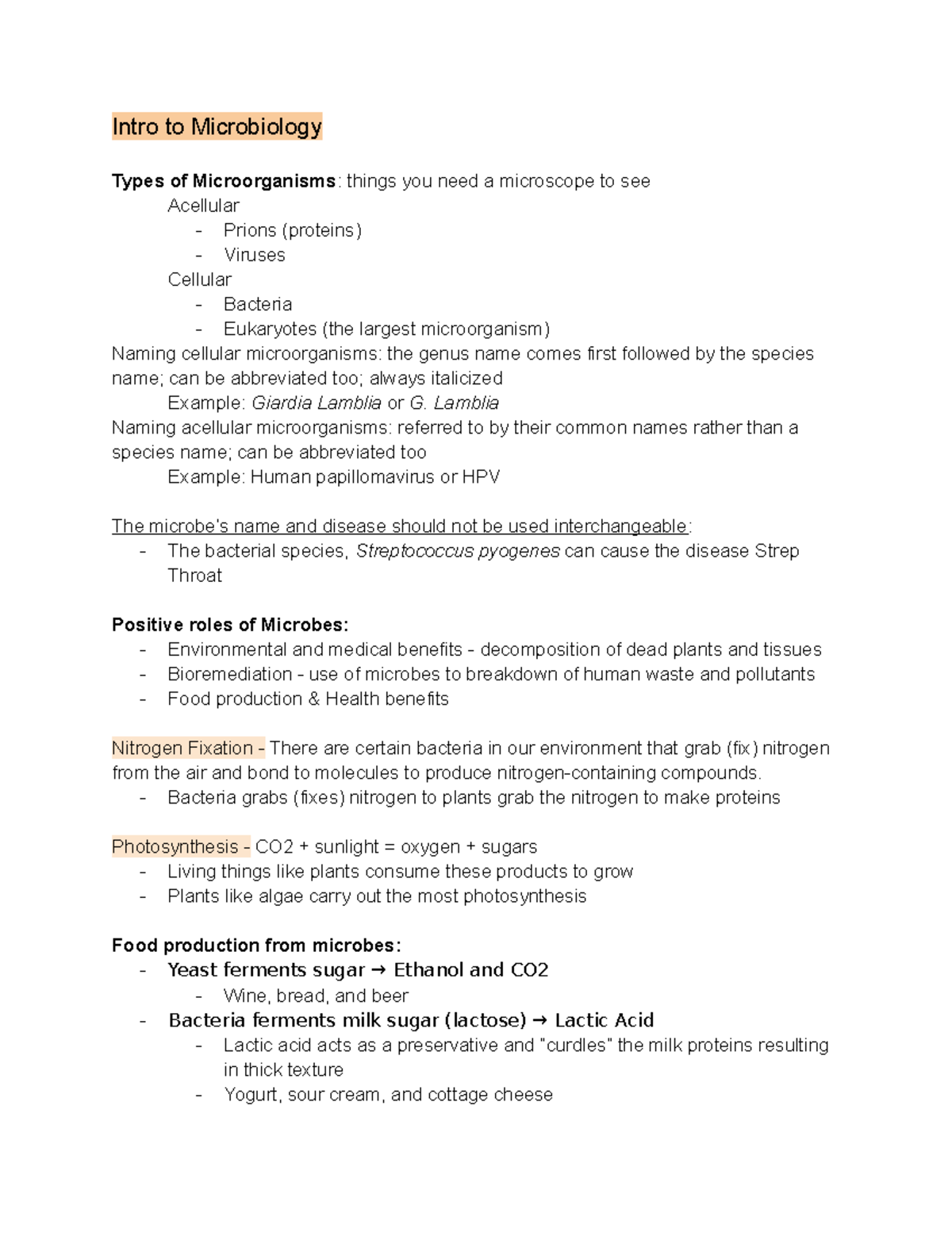 Intro to Micro - Intro to Microbiology Types of Microorganisms: things ...