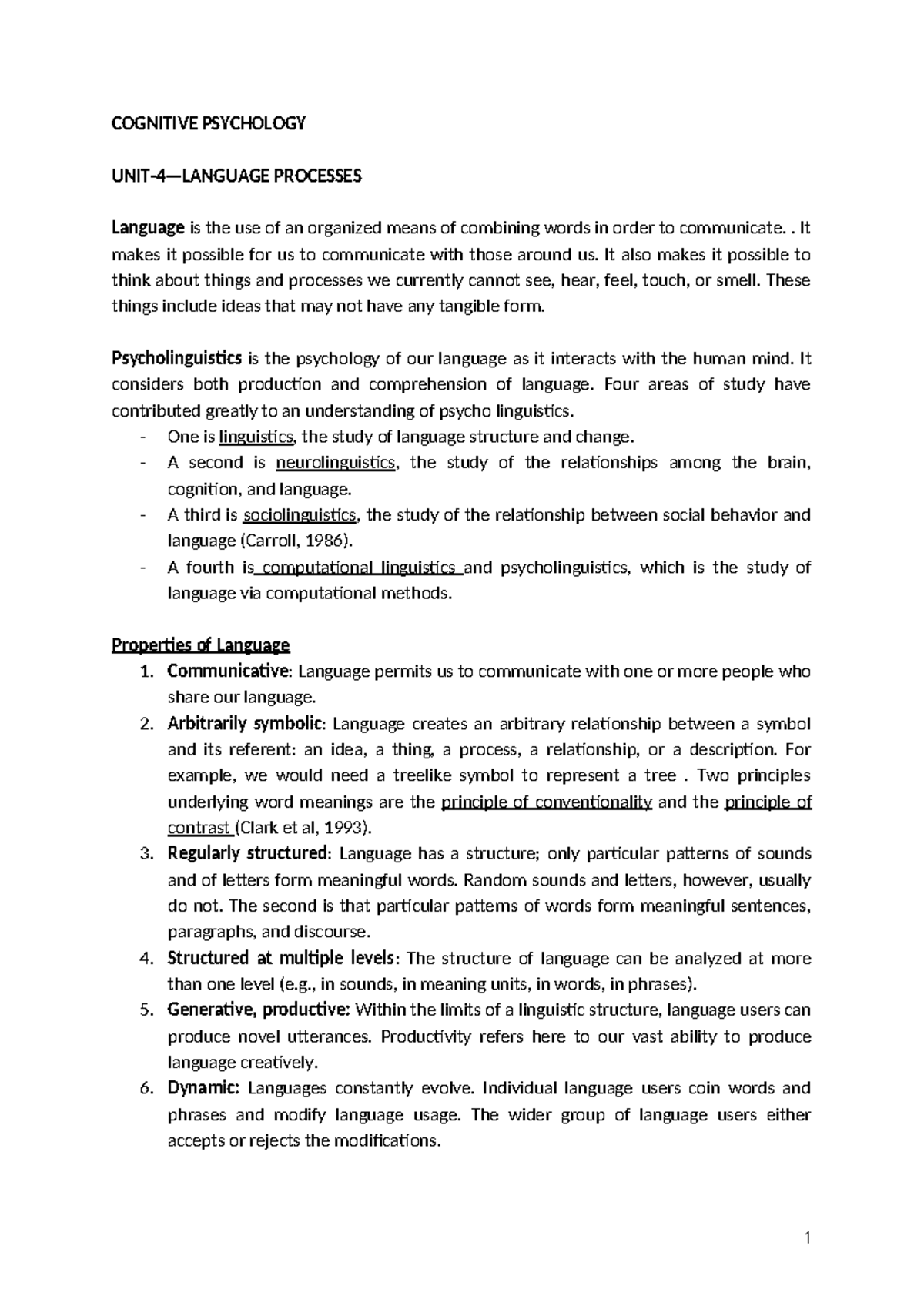 Cognitive psych notes - COGNITIVE PSYCHOLOGY UNIT-4—LANGUAGE PROCESSES ...