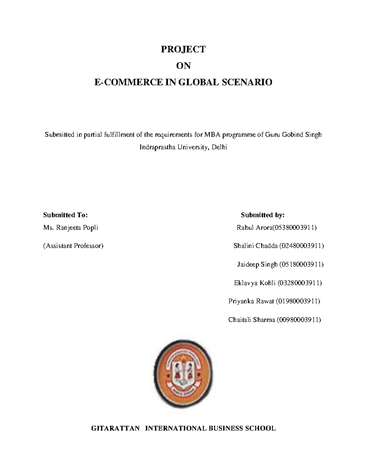 E-commerce Project - PROJECT ON E-COMMERCE IN GLOBAL SCENARIO Submitted ...