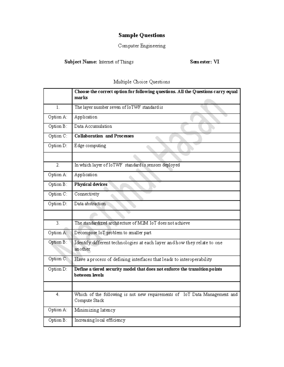 Iot Qb Solution - Sample Questions Computer Engineering Subject Name: Internet of Things ...