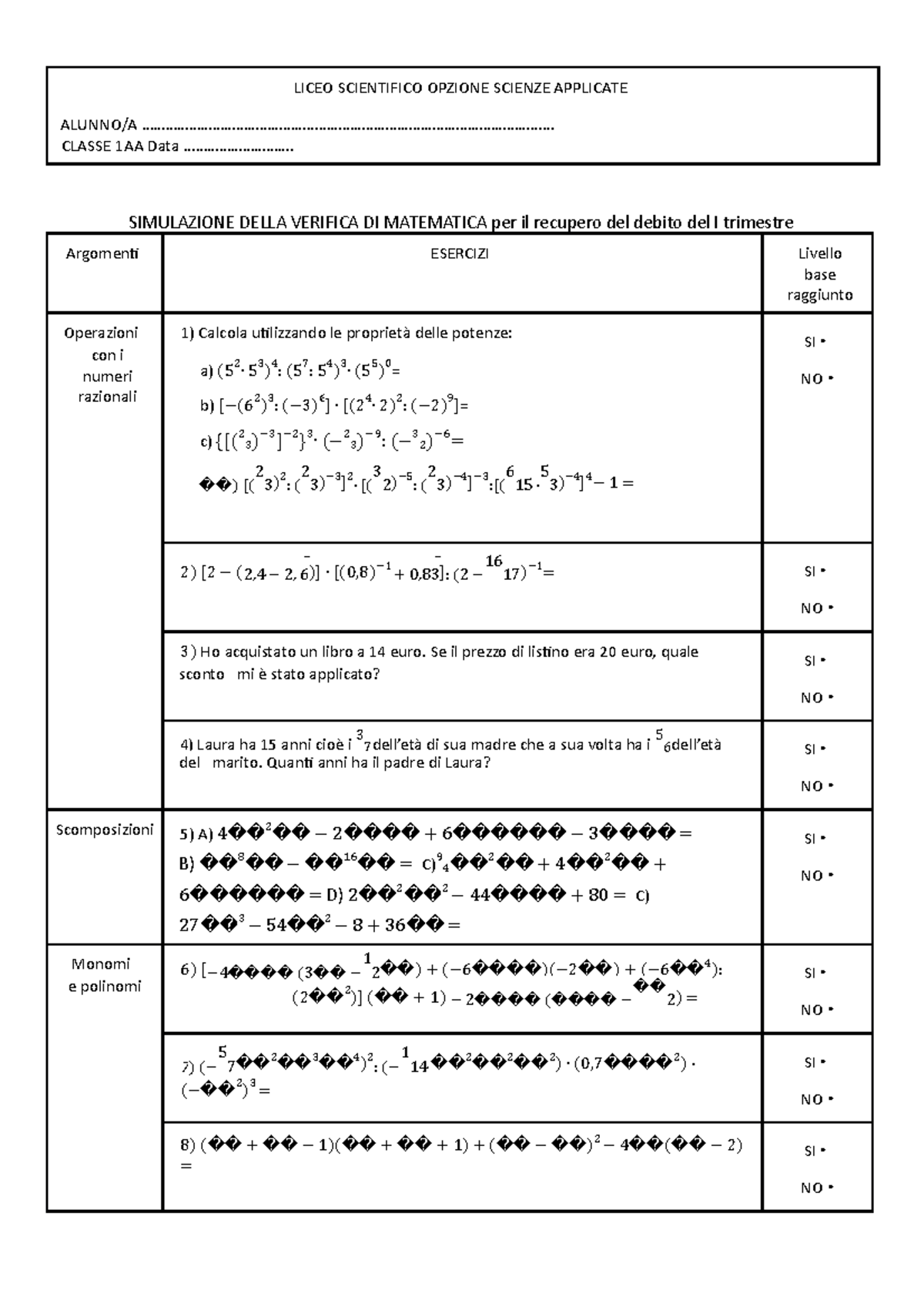 Simulazione Prova Rec debito 2023 - LICEO SCIENTIFICO OPZIONE SCIENZE ...