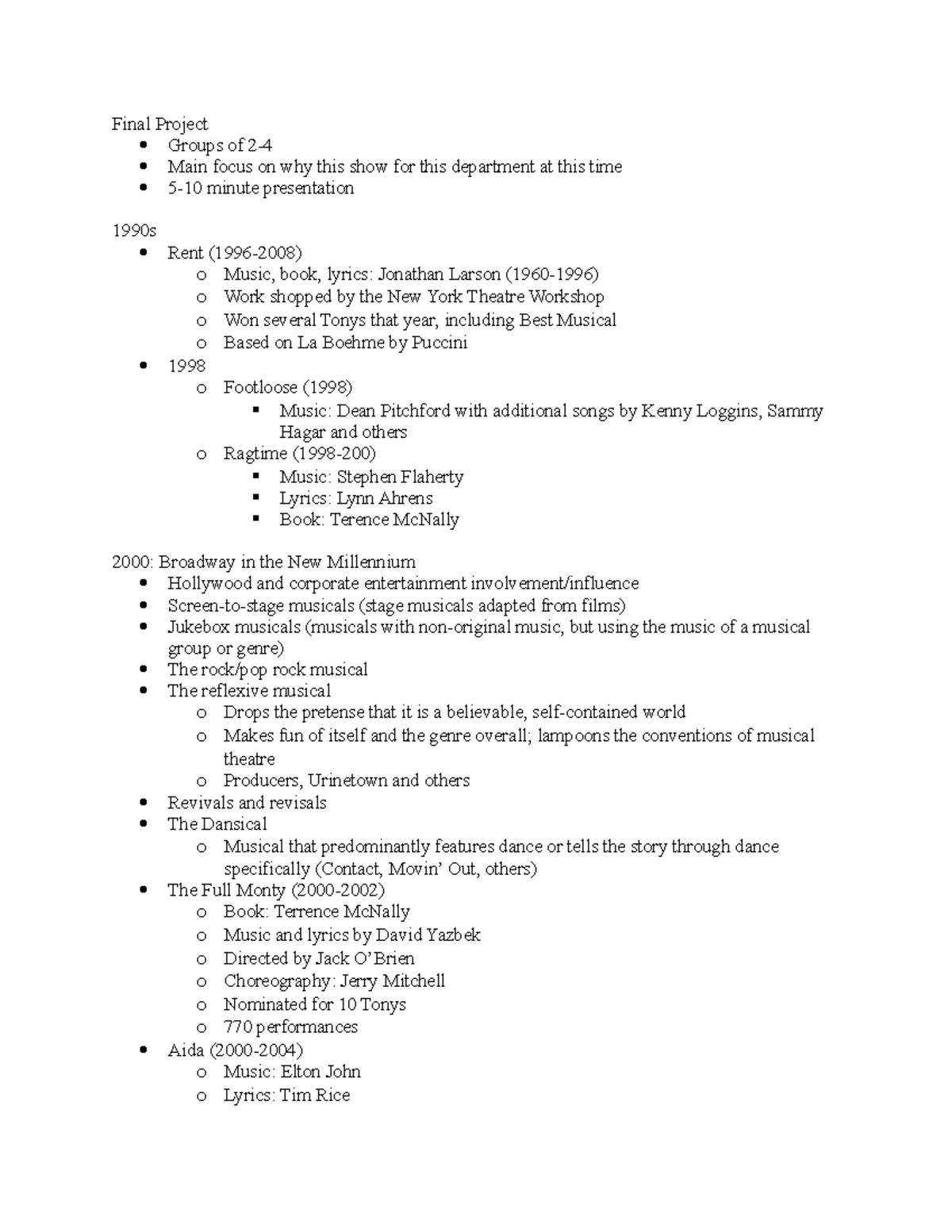 Final Project & 1990s Musicals - Lecture notes - Final Project Groups ...