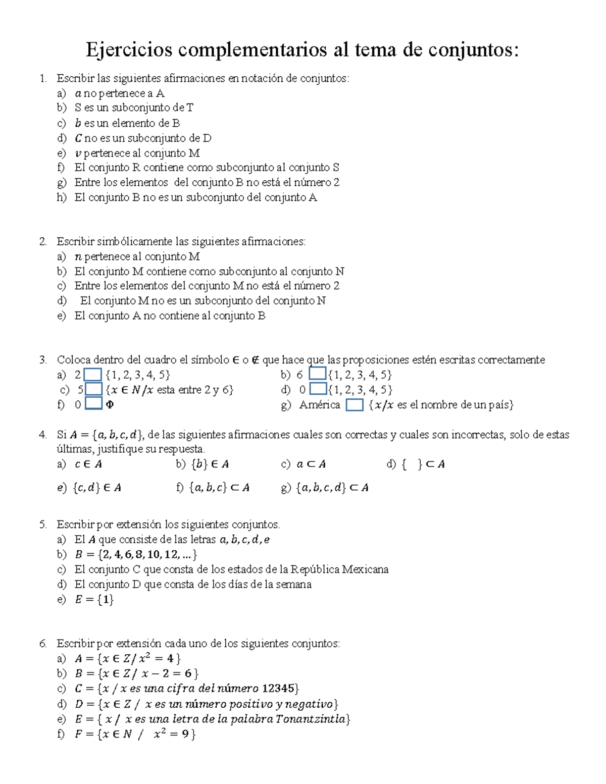 Ejercicios de conjuntos das - Ejercicios complementarios al tema de ...