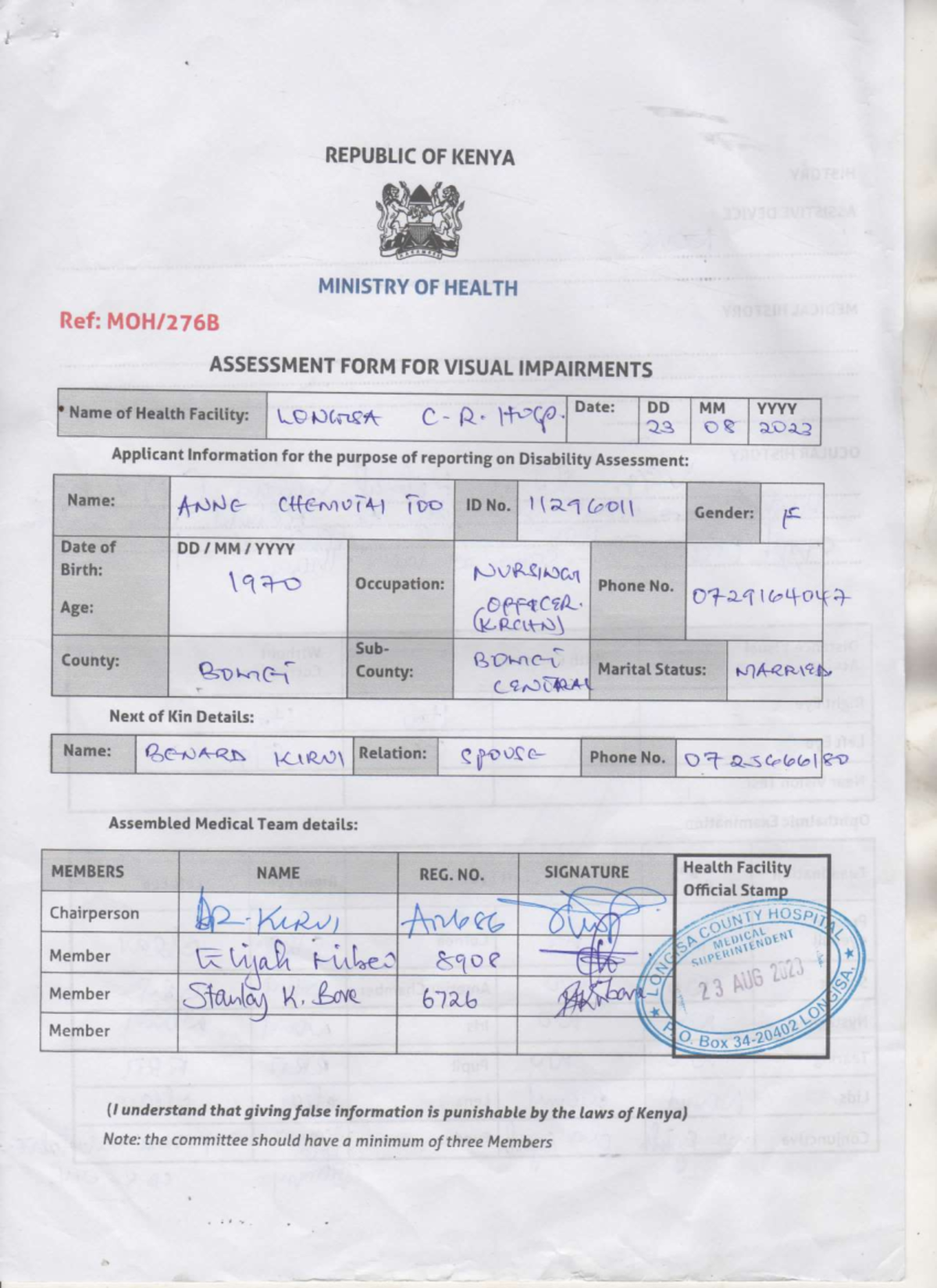 Medical Assessment compressed - REPUBLIC OF KENYA MINISTRY OF HEALTH ...