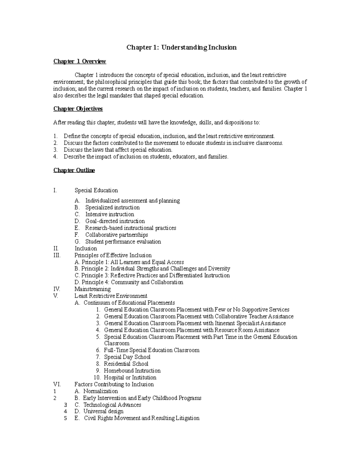 Chapter 1 5 study guide SPED 406 - Chapter 1: Understanding Inclusion ...