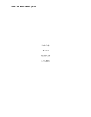 HCM 400 Final Project - Delia Culp HCM 400 Final Project 12/08/ Major ...