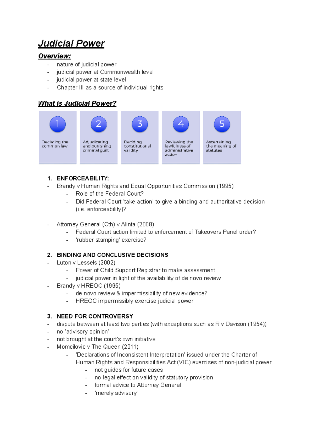 Judicial Power Overview and Key Cases - Week 8 Notes - Judicial Power ...