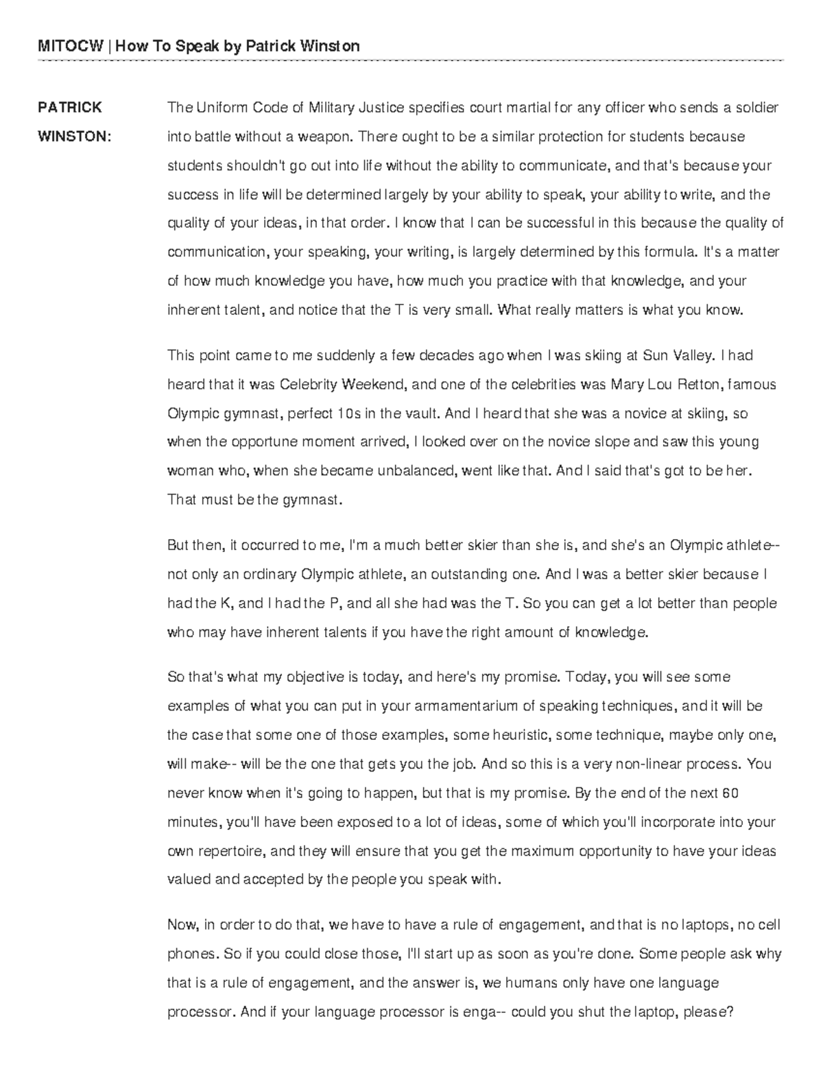 How to Speak by Patrick Wilson - MITOCW | How To Speak by Patrick ...