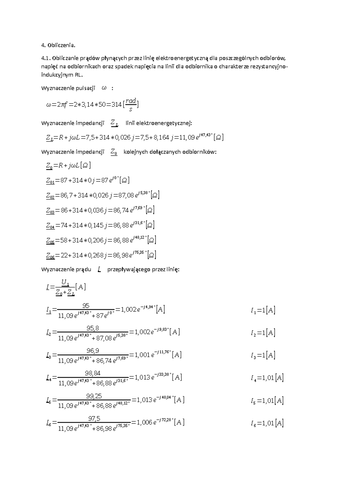 Model linii elektroenergetycznej obliczenia - Obliczenia. Obliczanie ...