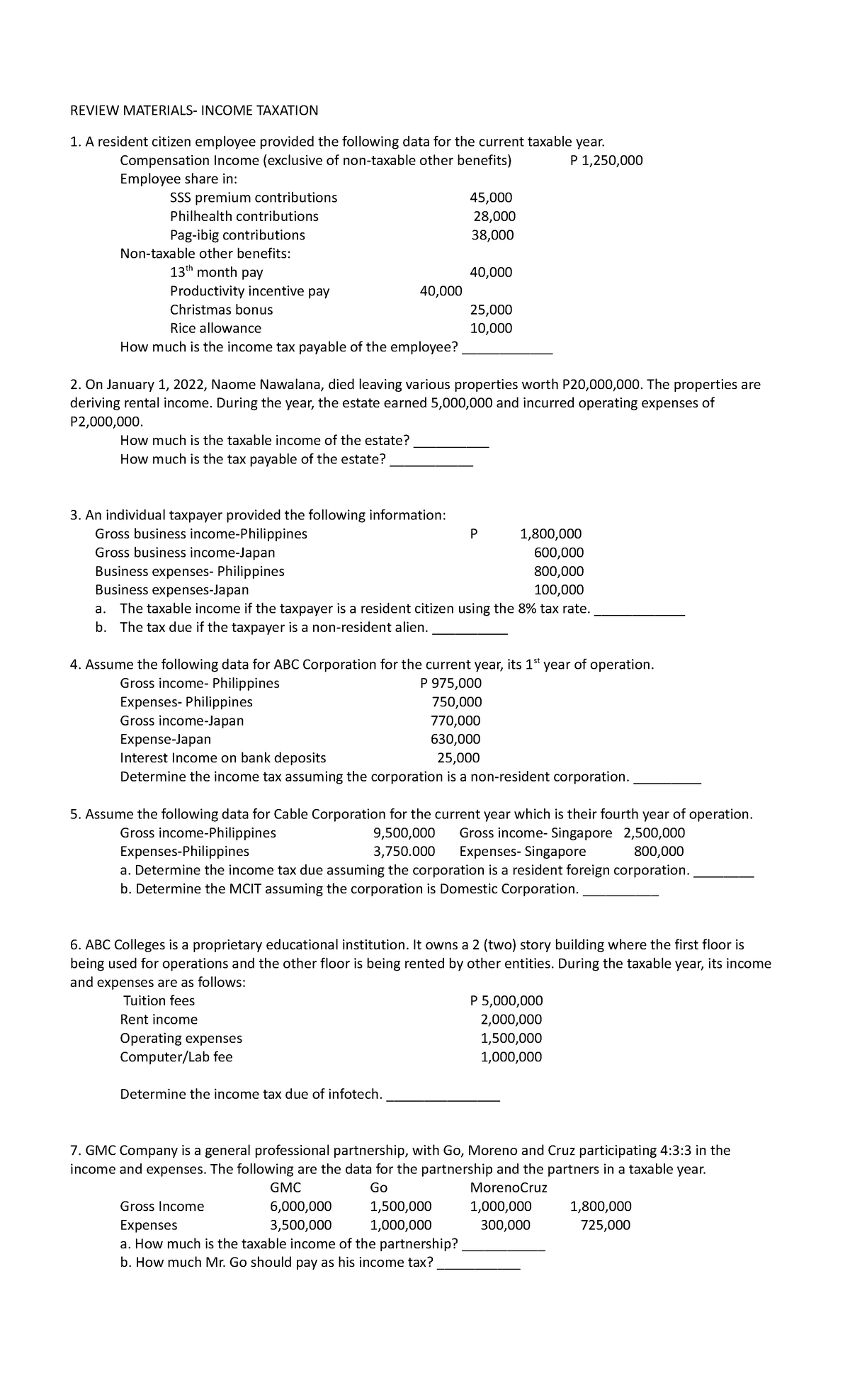 Review Materials- Income Taxation - REVIEW MATERIALS- INCOME TAXATION A ...