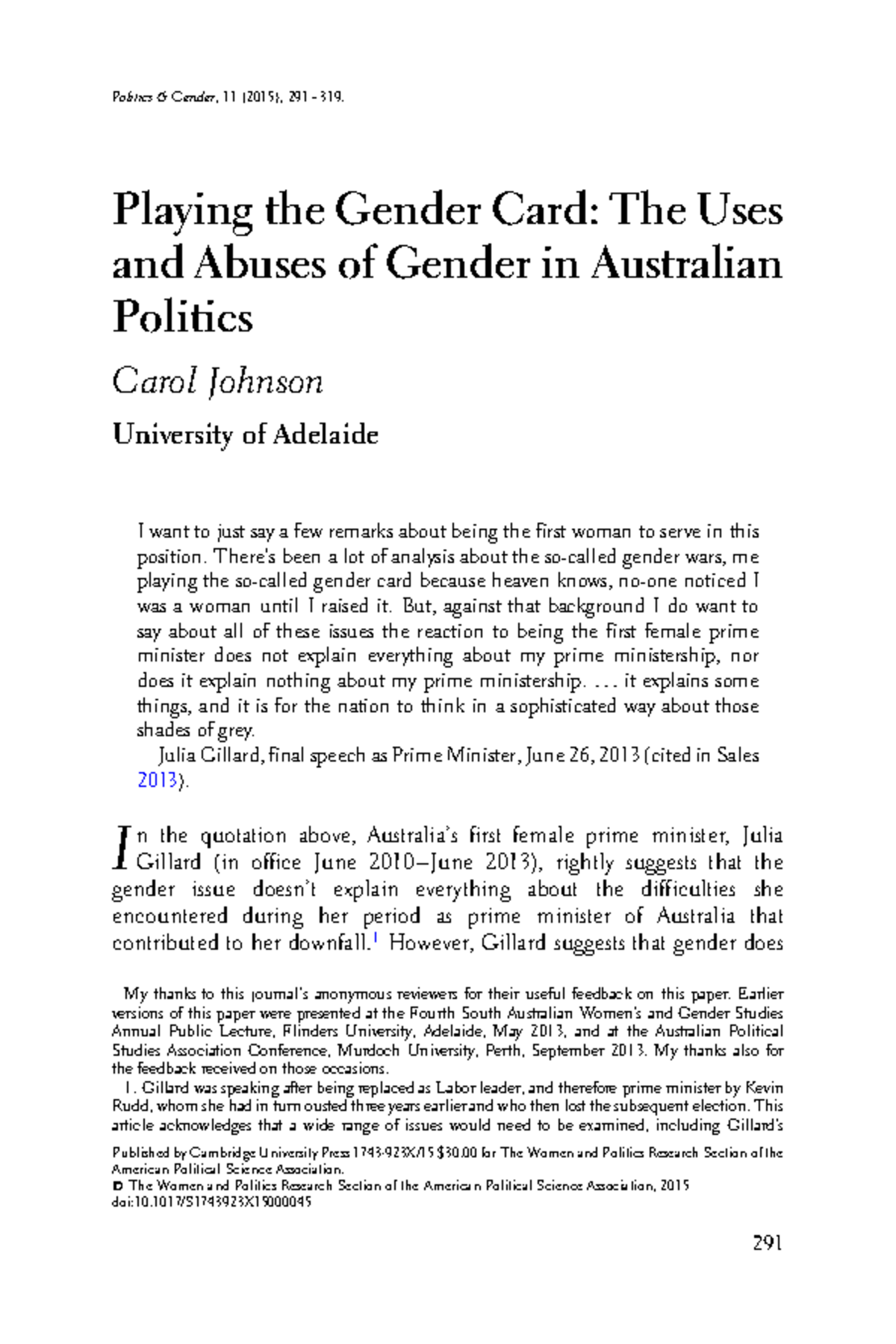 Playing the Gender Card The U - Playing the Gender Card: The Uses and ...