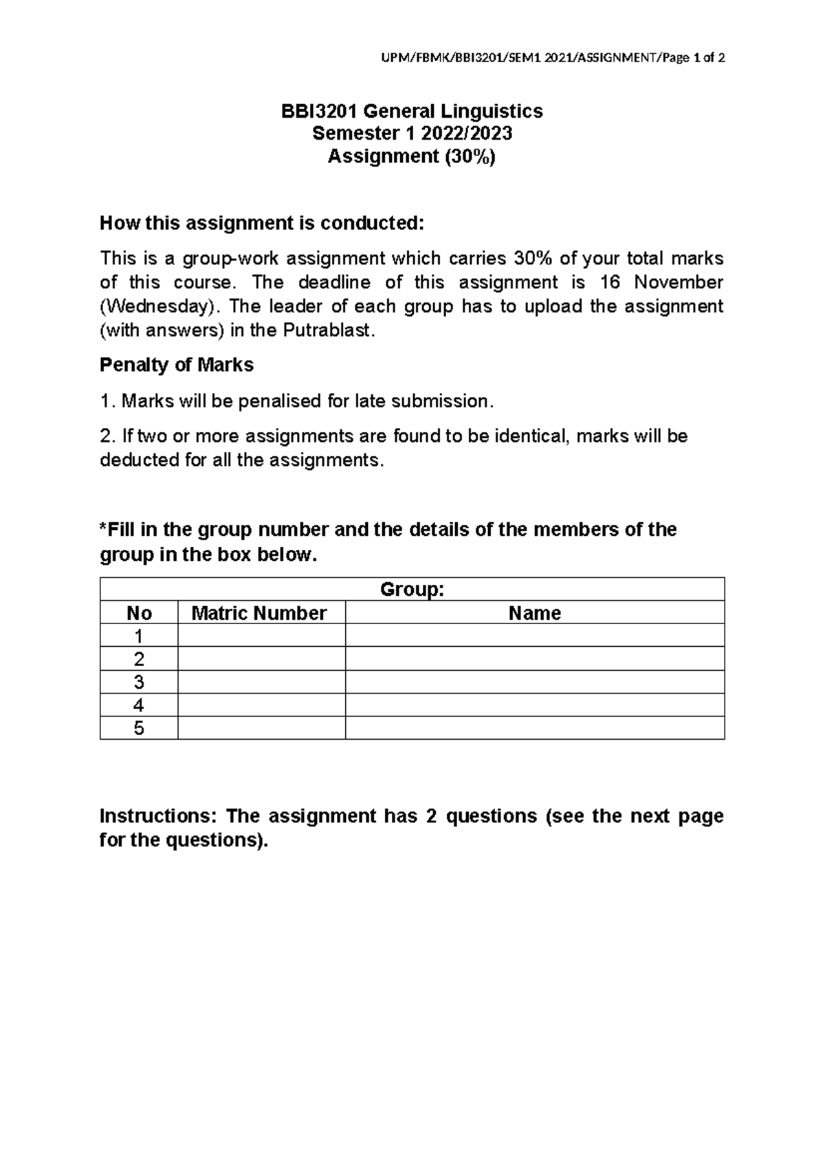 BBI3201 Assignment Sem 1 202223 - UPM/FBMK/BBI3201/SEM1 2021/ASSIGNMENT/Page 1 of 2 BBI3201 ...