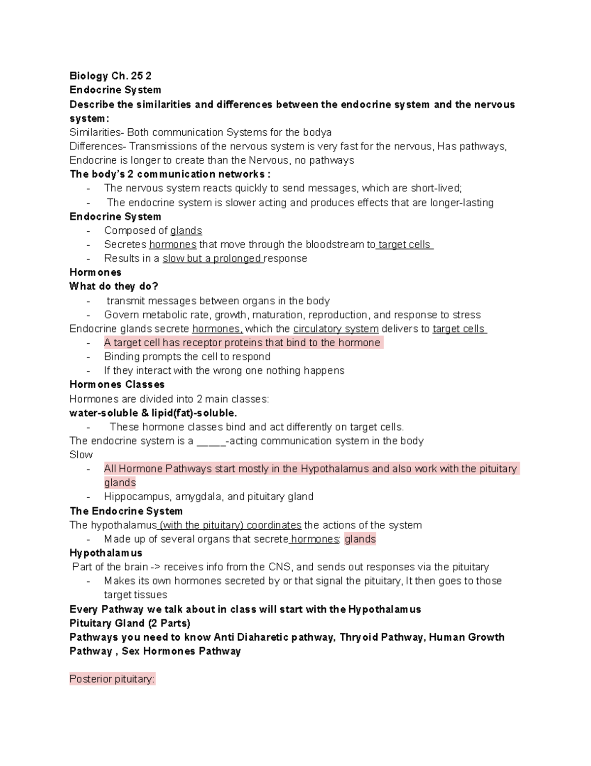 Biology Ch 25 Endocrine System Notes - Biology Ch. 25 2 Endocrine ...