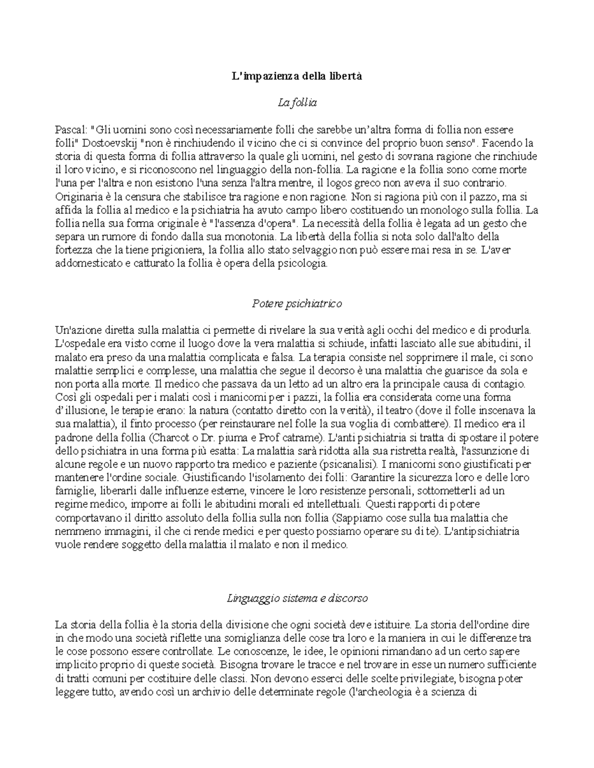 Antologia foucault - L'impazienza della libertà La follia Pascal: "Gli ...
