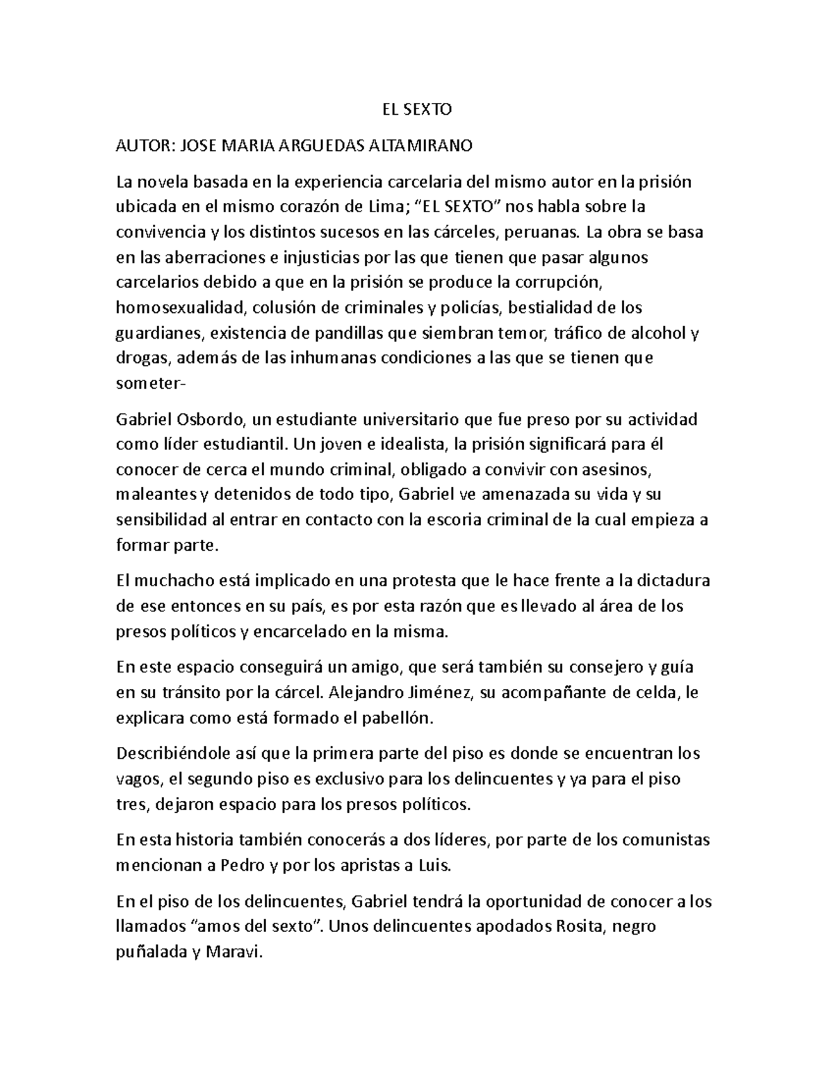 EL Sexto 2 - Nada que reprochar - EL SEXTO AUTOR: JOSE MARIA ARGUEDAS ...