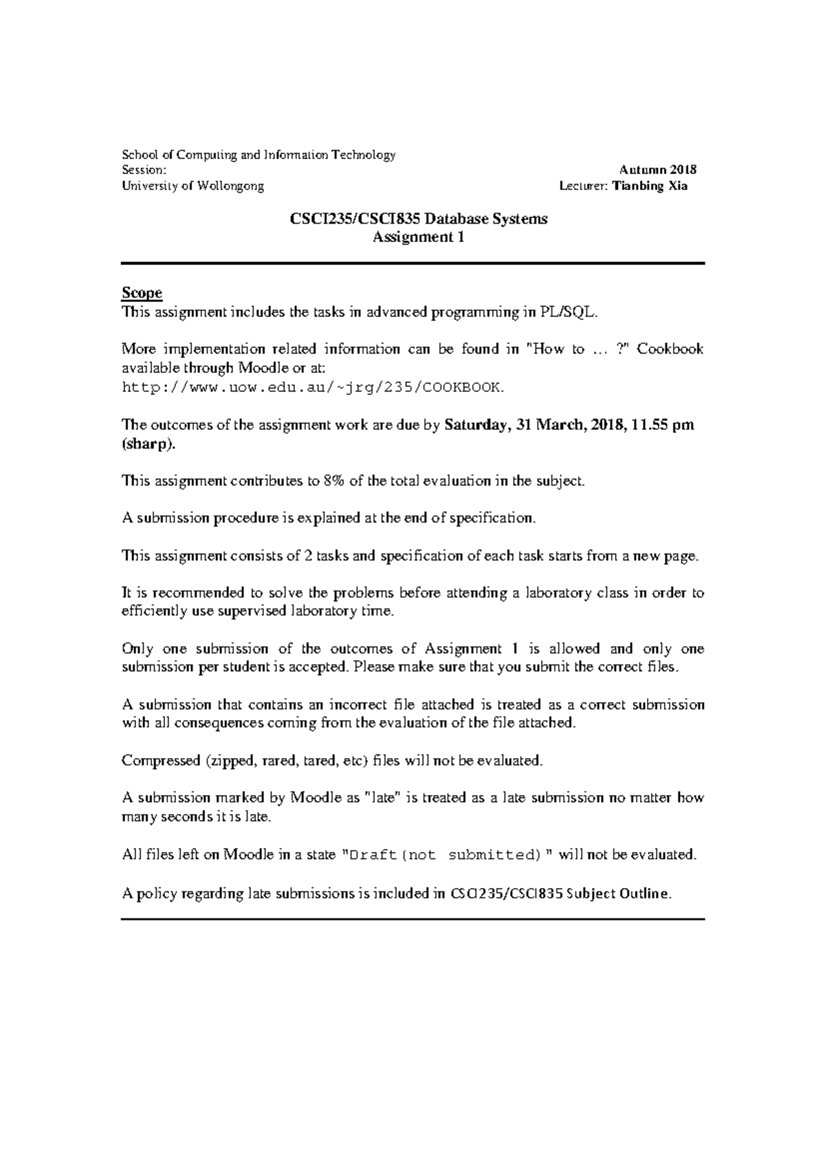 Assignment 1 - task1 - School of Computing and Information Technology ...