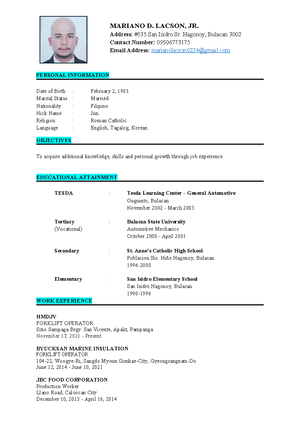 Analyn Lucas Resume - ANALYN C. LUCAS 443 Zone 3, Kalye Tawak st. San ...