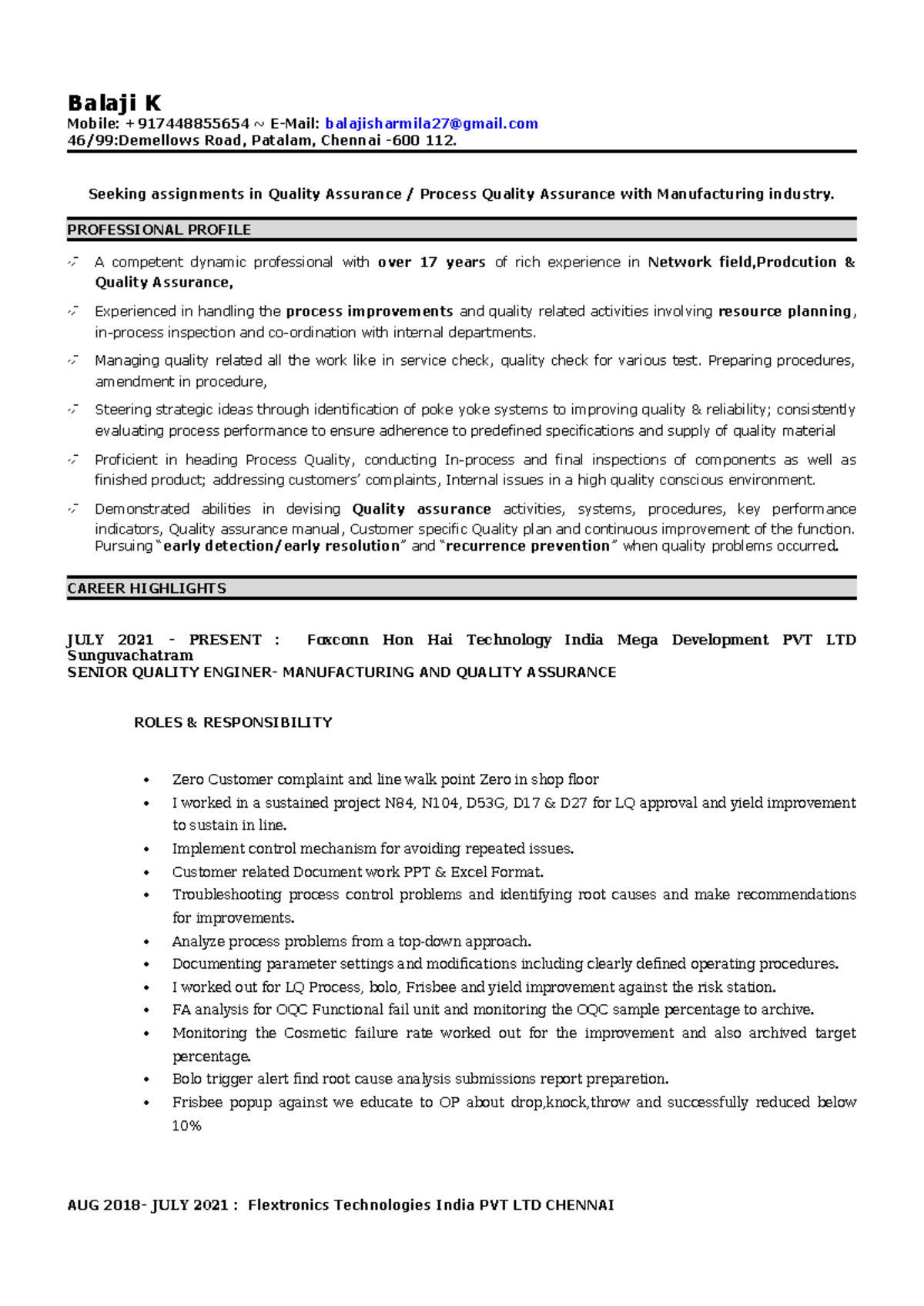 Balaji resume Dec 2023 Update - Balaji K Mobile: +917448855654 ~ E-Mail ...