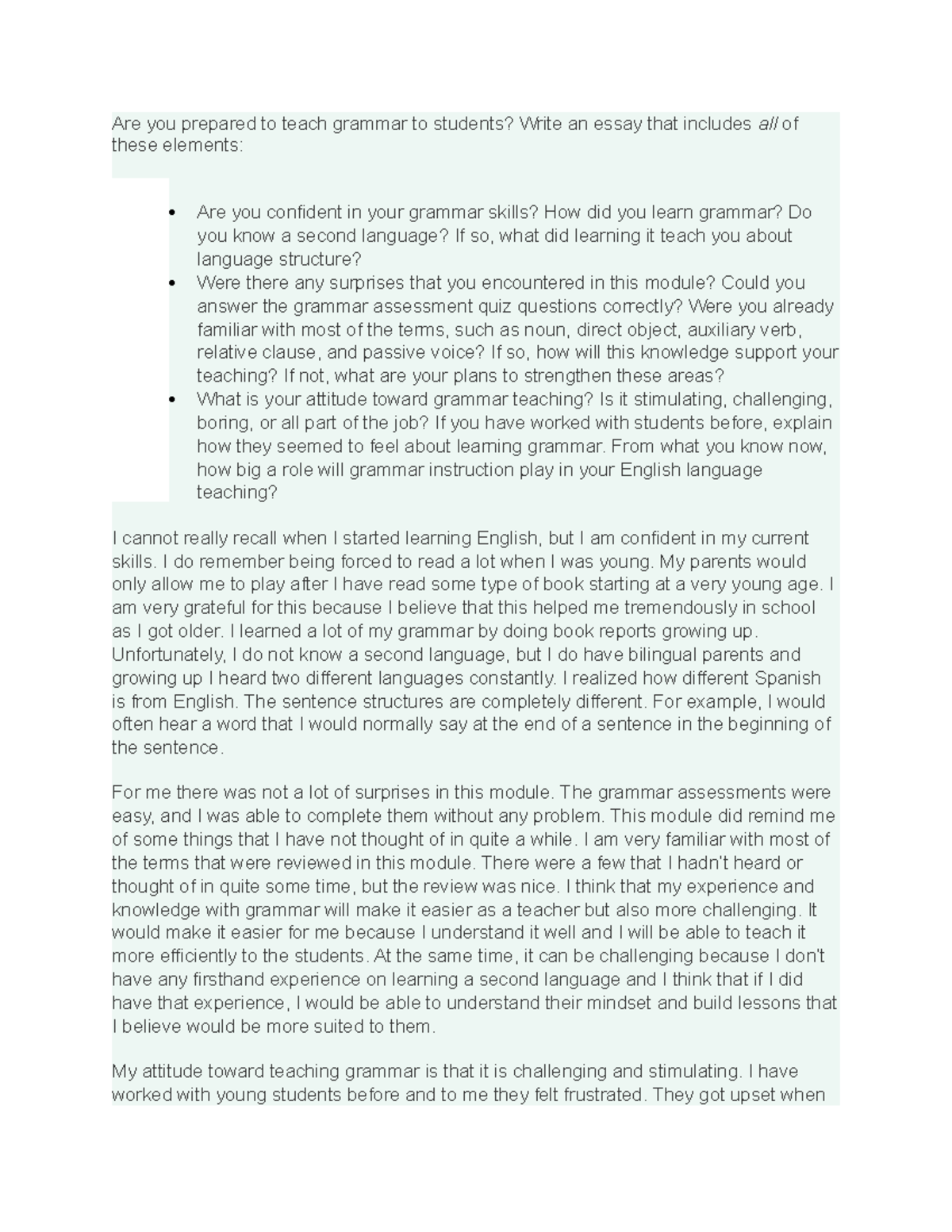 Module 10.1 Assignment - Are you prepared to teach grammar to students ...