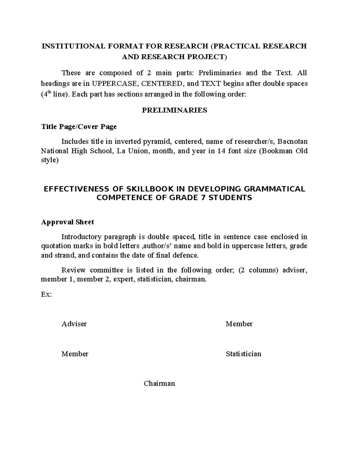 Research format 084717 - INSTITUTIONAL FORMAT FOR RESEARCH (PRACTICAL ...