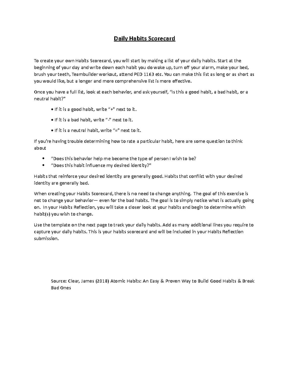 Habits Scorcard LC-1 - help in fitness - Daily Habits Scorecard To ...