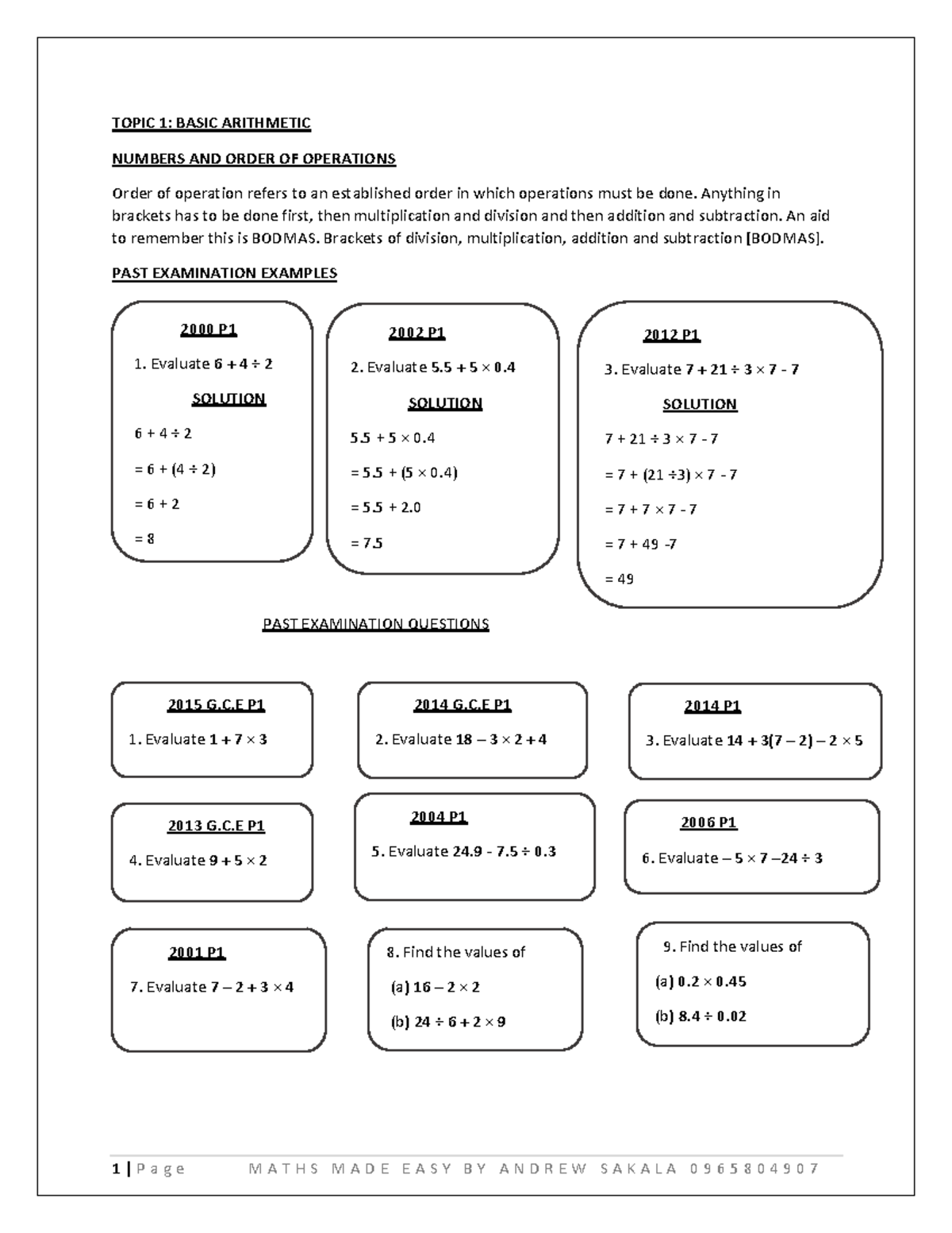 Grade 12 Math Pamphlet - For revision - TOPIC 1: BASIC ARITHMETIC ...